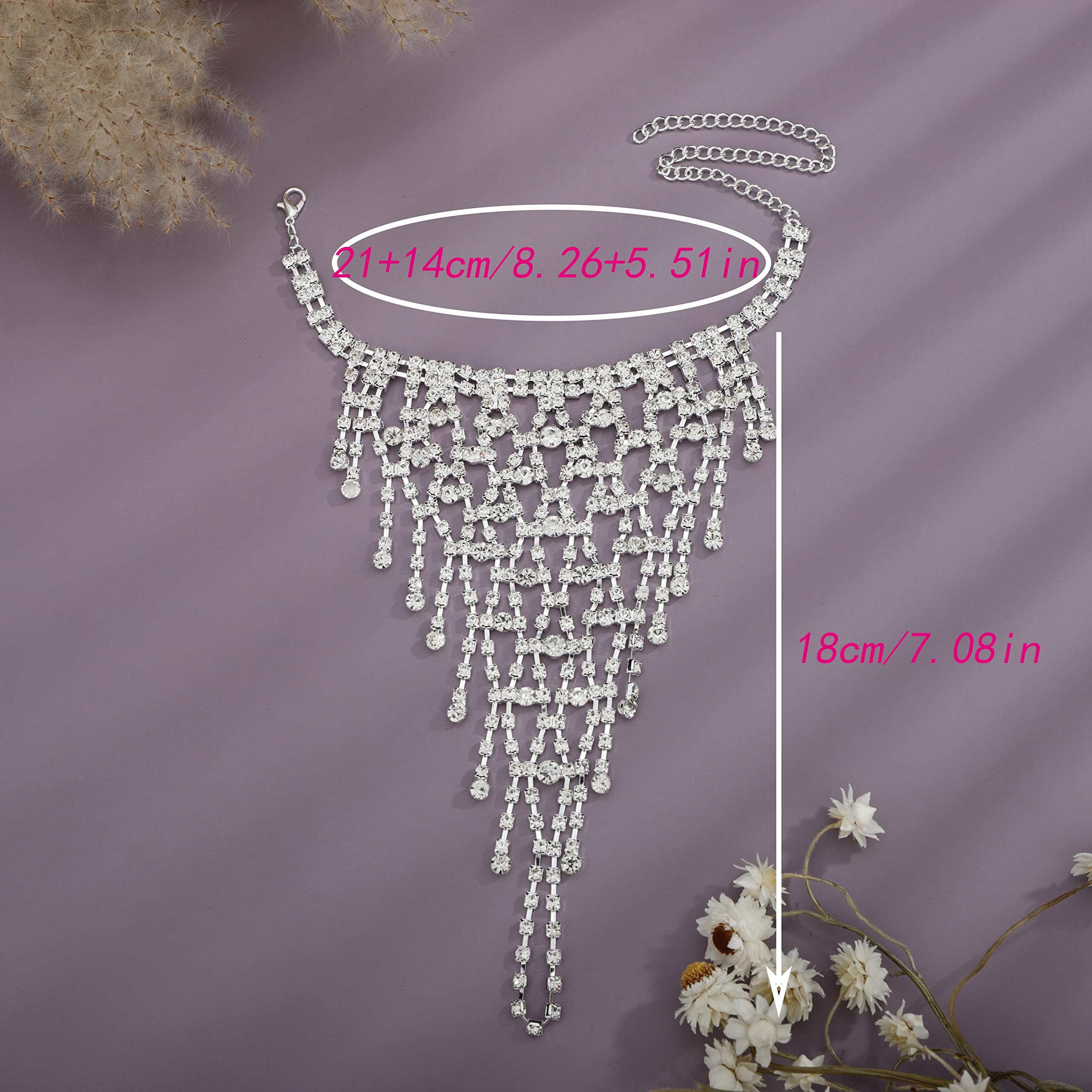 YERTTER Silver Wedding Full Rhinestone Hand Back Chain Sparkly Crystal Finger Bracelet with Ring Hareness Hand Chain Slave Link with Ring Bracelet Accessories Party for Women Girls(Silver 1)