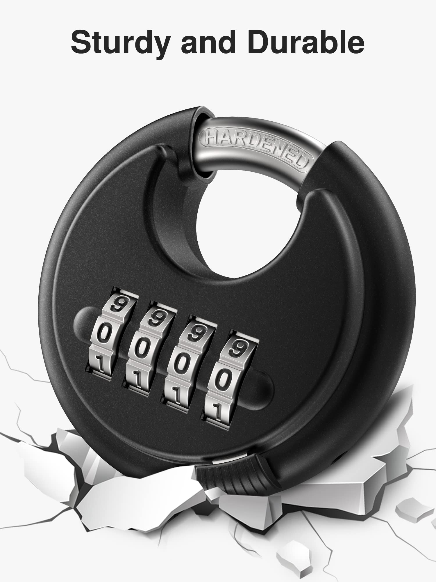 Puroma Combination Lock, 4 Digit Disc Padlock with Hardened Steel Shackle, Keyless Heavy Duty Combo Lock for Outdoor Sheds Fence, Gate Hasps, Storage Unit, School Gym Locker (1 Pack, Black)