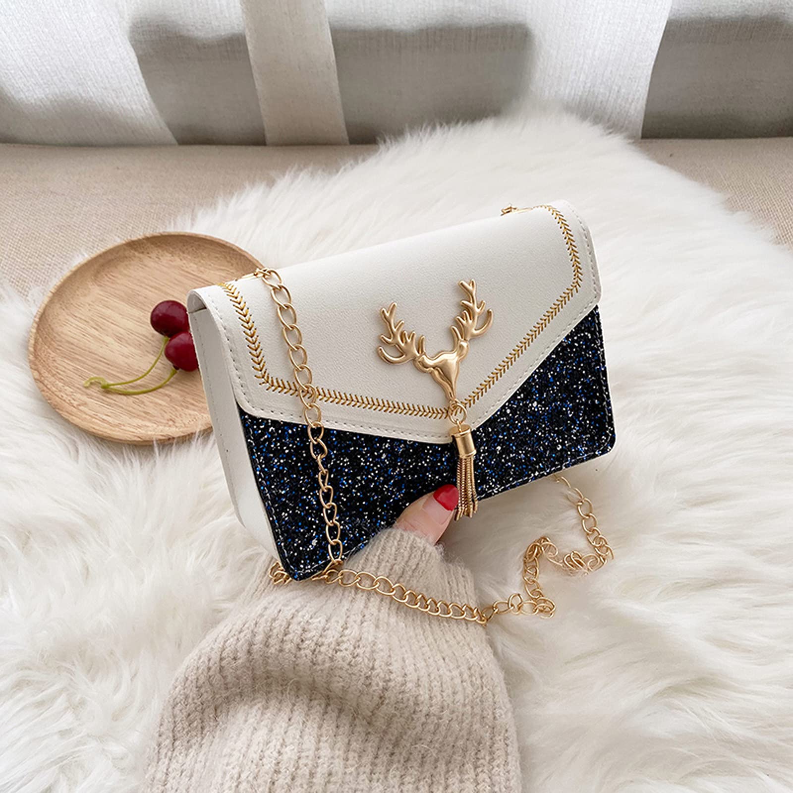 Small Square Shoulder Bag Women Tote HandBag Crossbody Purse Evening Bag Wallet Tassel Color Chain Shoulder Bag