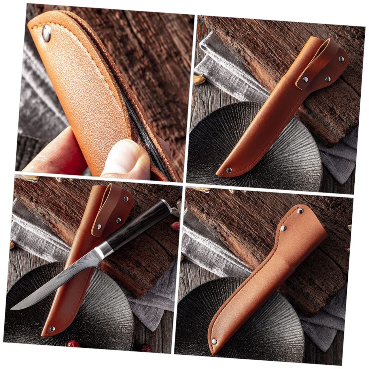 Zerodeko Glamping Accessories 4 Pcs Leather Sashimi Case Butcher Sleeve Chef Guard Blade Shield Shop Knives Long Guards Leather Sheath Cutter Cover for Restaurant Luxury Tool Pruner