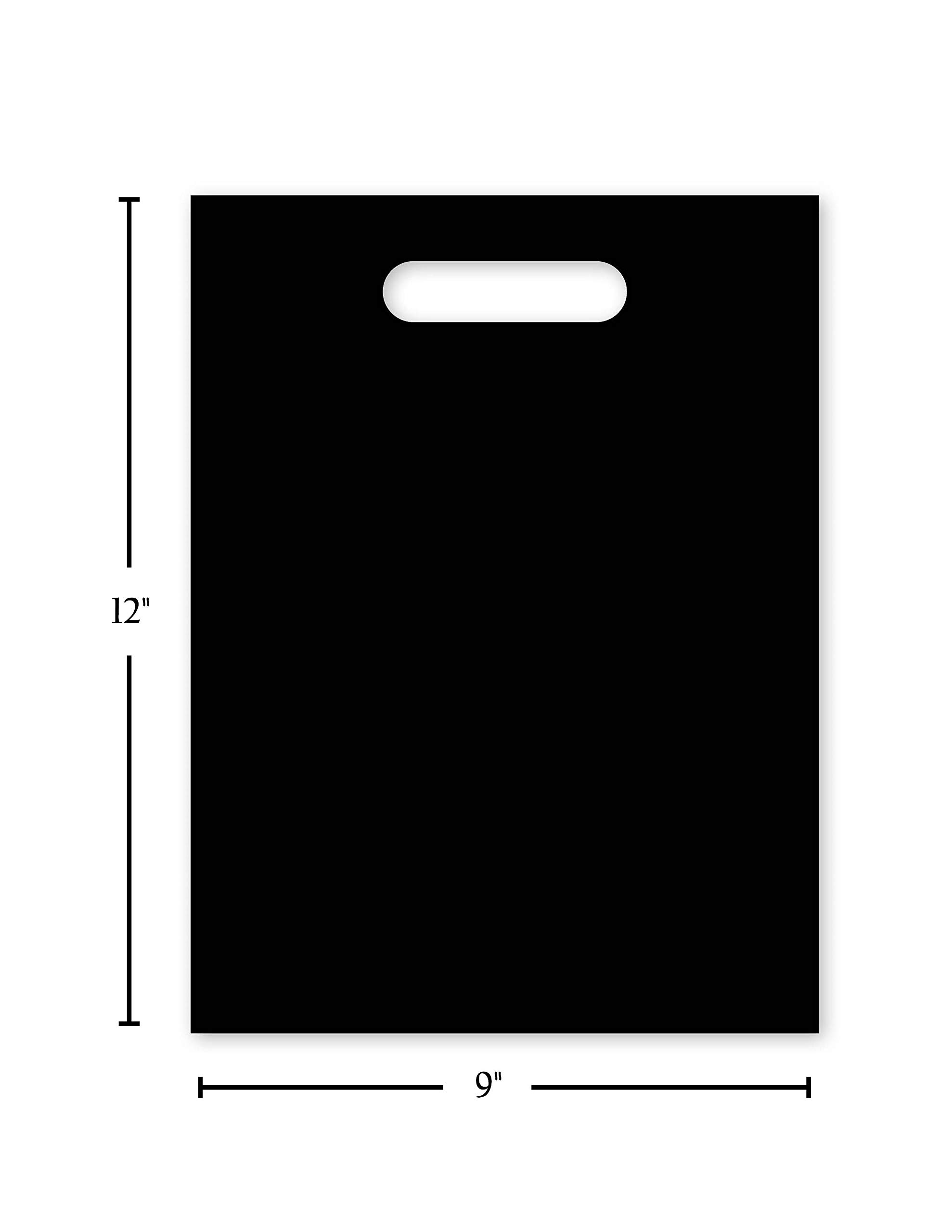 Purple Q Crafts Plastic Bag with Die Cut Handle Bag 9" x 12"Black Plastic Merchandise Bags 100 Pack for Retail, Gifts, Trade Show and More (9"x12")