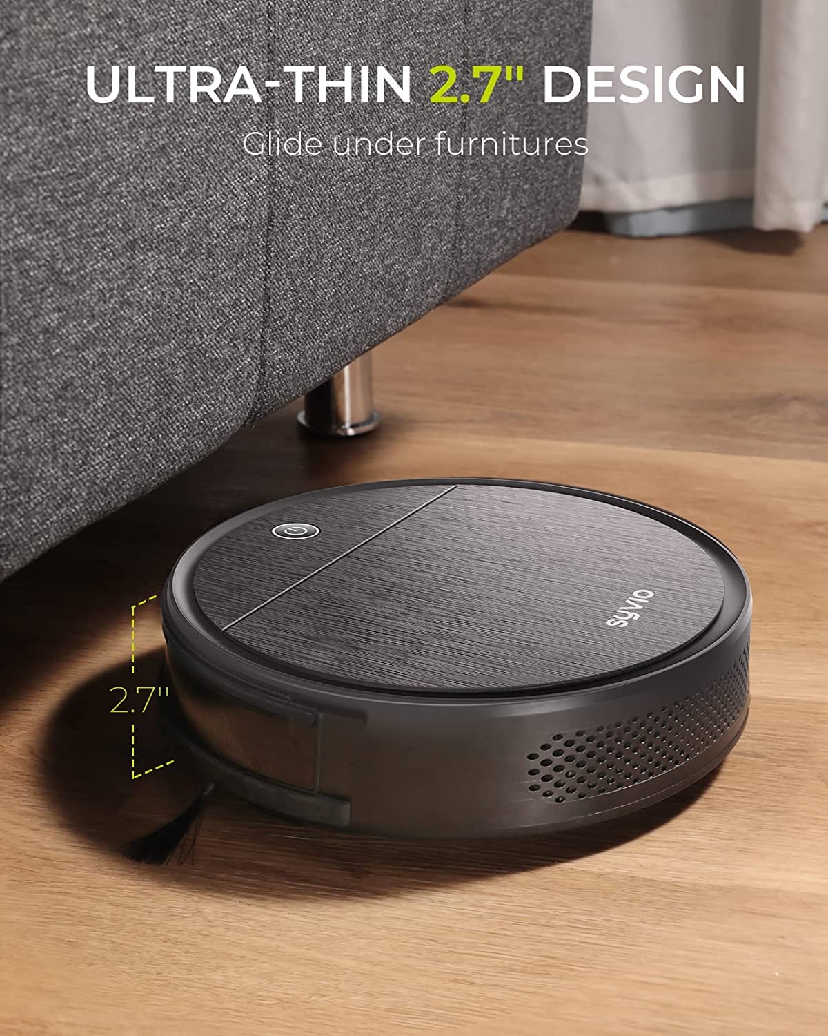 syvio Robot Vacuum Cleaner, 2500Pa Strong Suction, 3 Modes, Max.150Mins Runtime Up to 2152sq.ft. Self Charging, Smart Sensor and Easy Use App