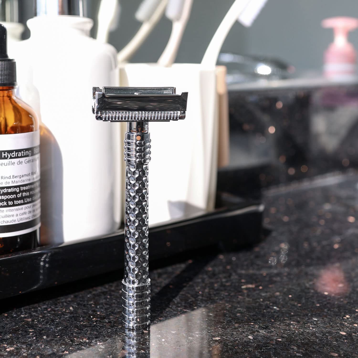 WEIDI Stepless Adjustable Butterfly Double Edge Safety Razor Reusable Rust-proof Manual Wet Shaving Shaver for Men Women with 10 Swedish Blades
