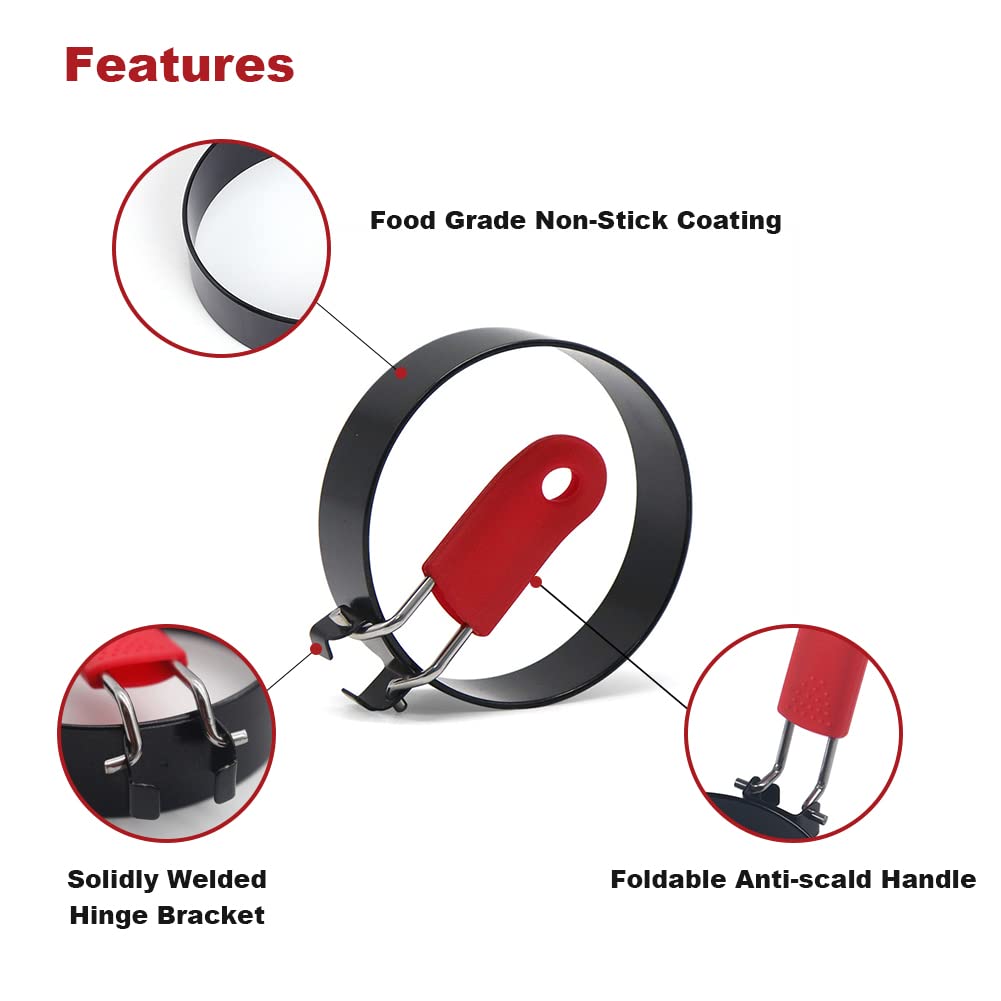 Yubng 3.5 inch Egg Rings for Frying Eggs ,4 Pack Non-Stick Egg Patty Maker, Pancake Mold for Indoor Camping Breakfast Sandwiches Egg Mcmuffins (4 pack, 3.5inch)