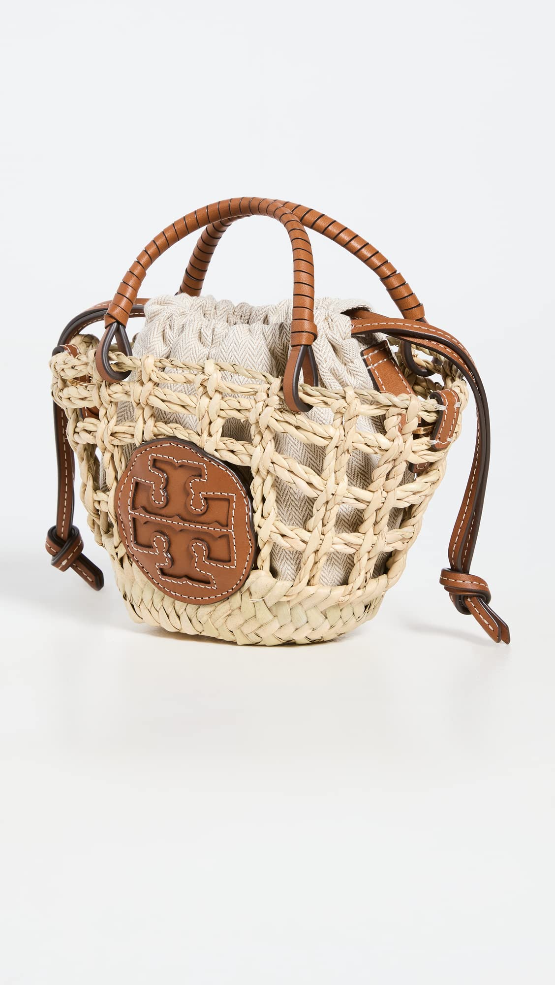 Tory Burch Women's Ella Open Weave Mini Basket Tote, Natural, Tan, One Size