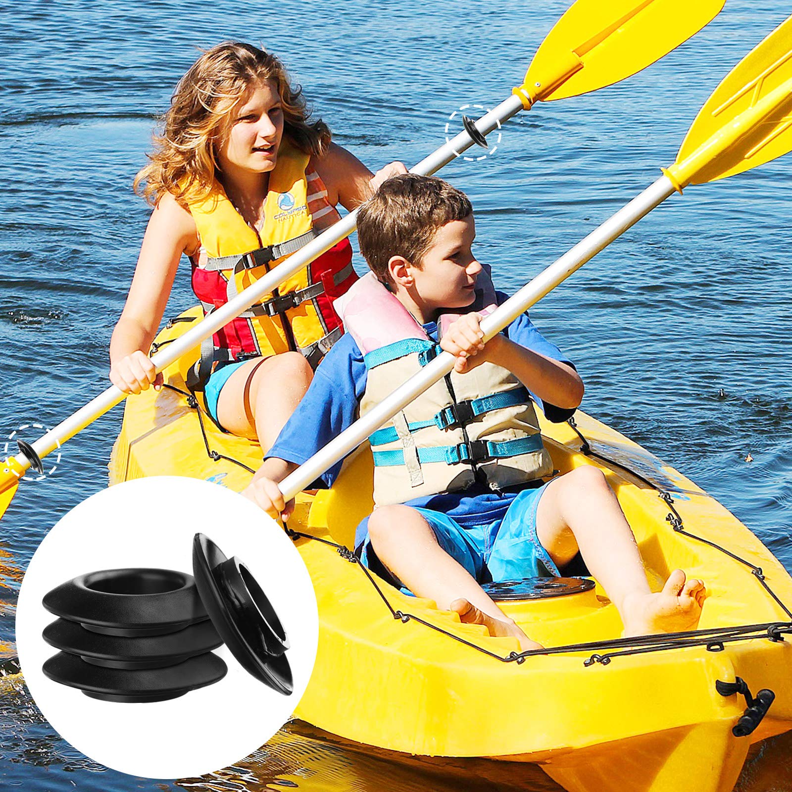 Tallew 8 Pieces Kayaking Accessories Include 4 Pieces Universal Kayak Scupper Plugs Canoe Drain Holes Stopper Bung and 4 Pieces Universal Kayak Paddle Drip Rings