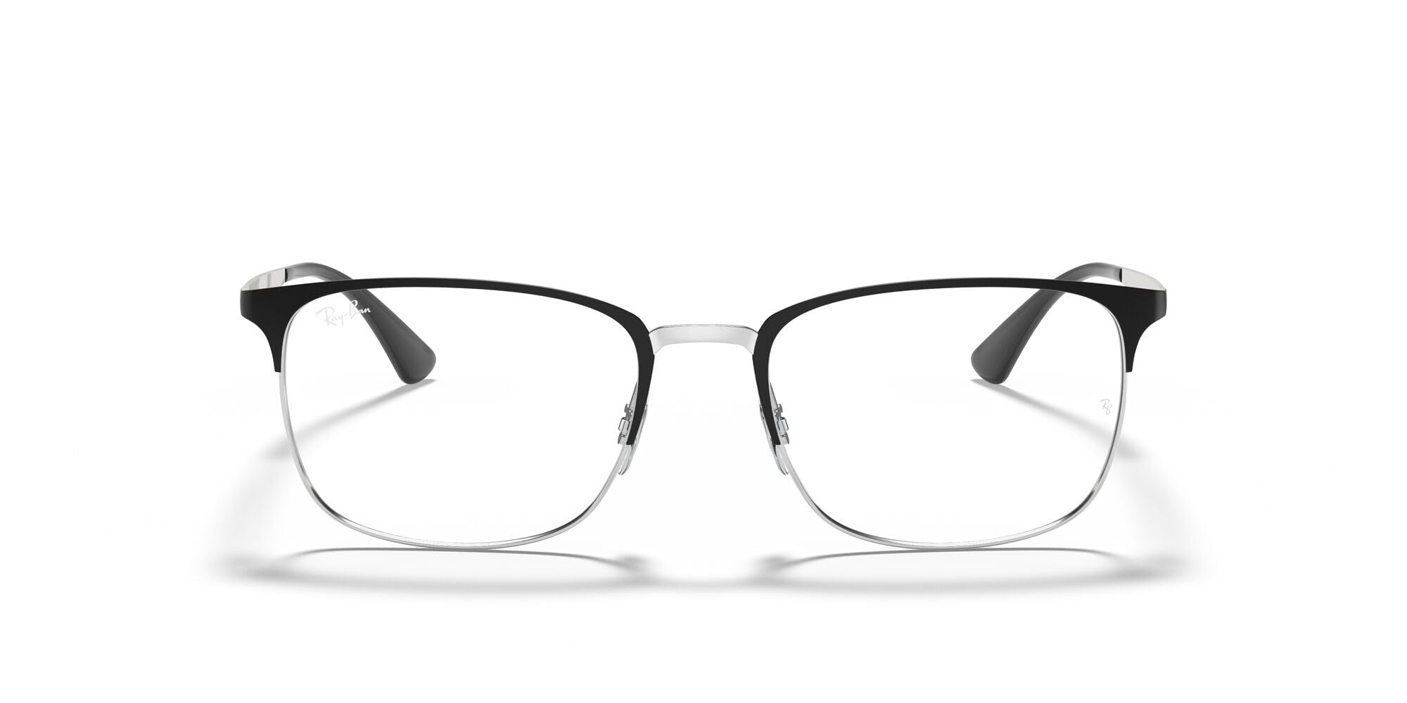 Ray-Ban RX6421 Square Prescription Eyeglass Frames, Matte Black On Silver/Demo Lens, 54 mm
