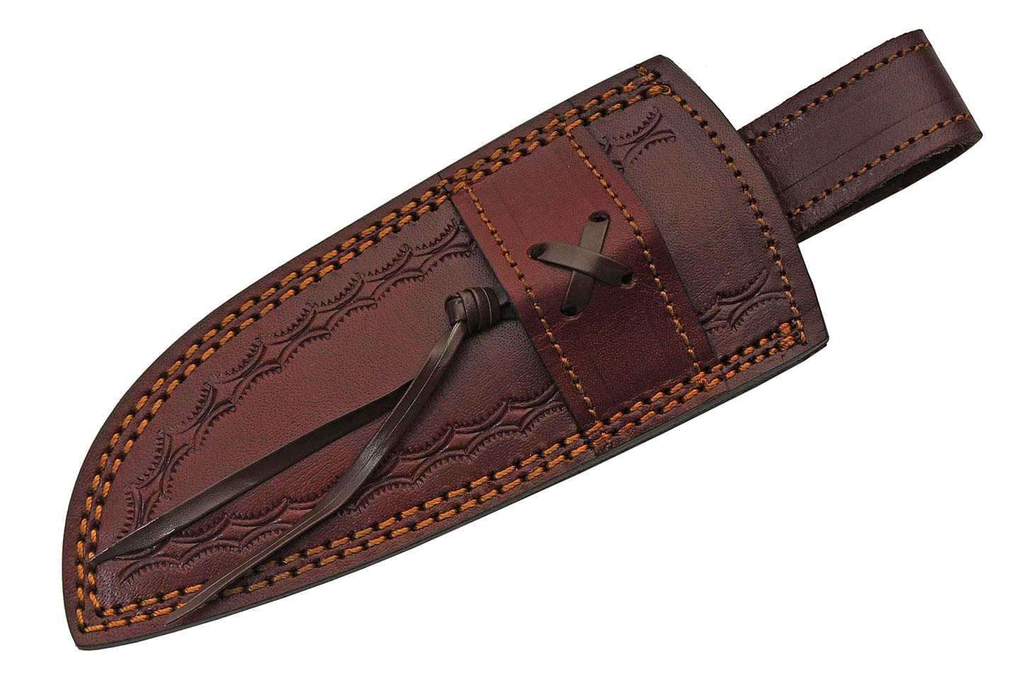 Szco Supplies 8.25" Ram Horn Handle Damascus Steel Turquoise Hunting Knife with Leather Sheath
