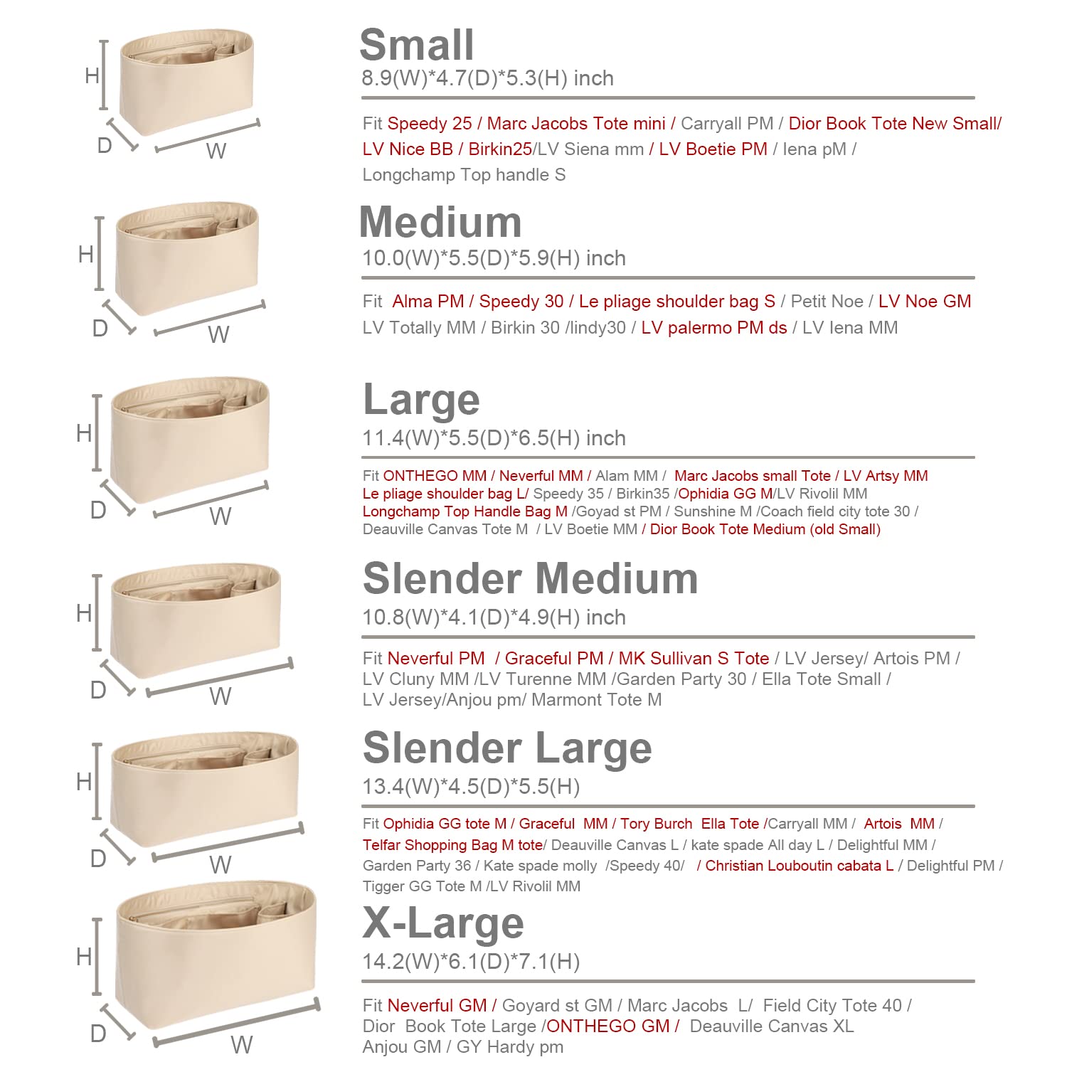 Purse Organizer Insert For Handbags, Silk Purse Organizer with Zipper, Silky Smooth, Bag Organizer For Speedy Neverfull Tote,onthego,Artsy, 6 Sizes(Slender Medium, Silky Beige)