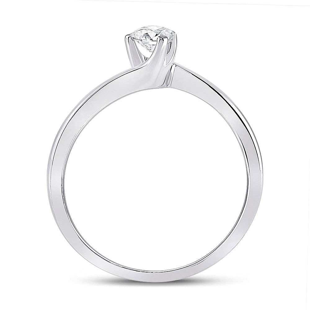 The Diamond Deal 14kt White Gold Womens Round Diamond Solitaire Bridal Wedding Engagement Ring 1/4 Cttw