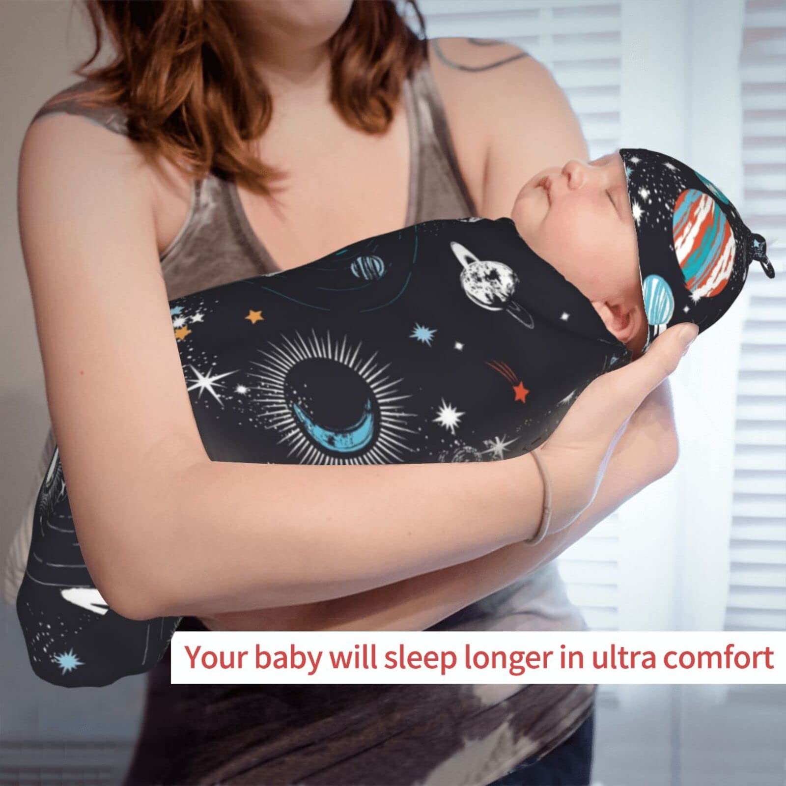 Space Baby Stuff Galaxy Swaddle with Beanie Set, Soft and Stretchy Baby Constellation Baby Swaddles Warp Blanket Swaddle Sack for Boy and Girl Gift