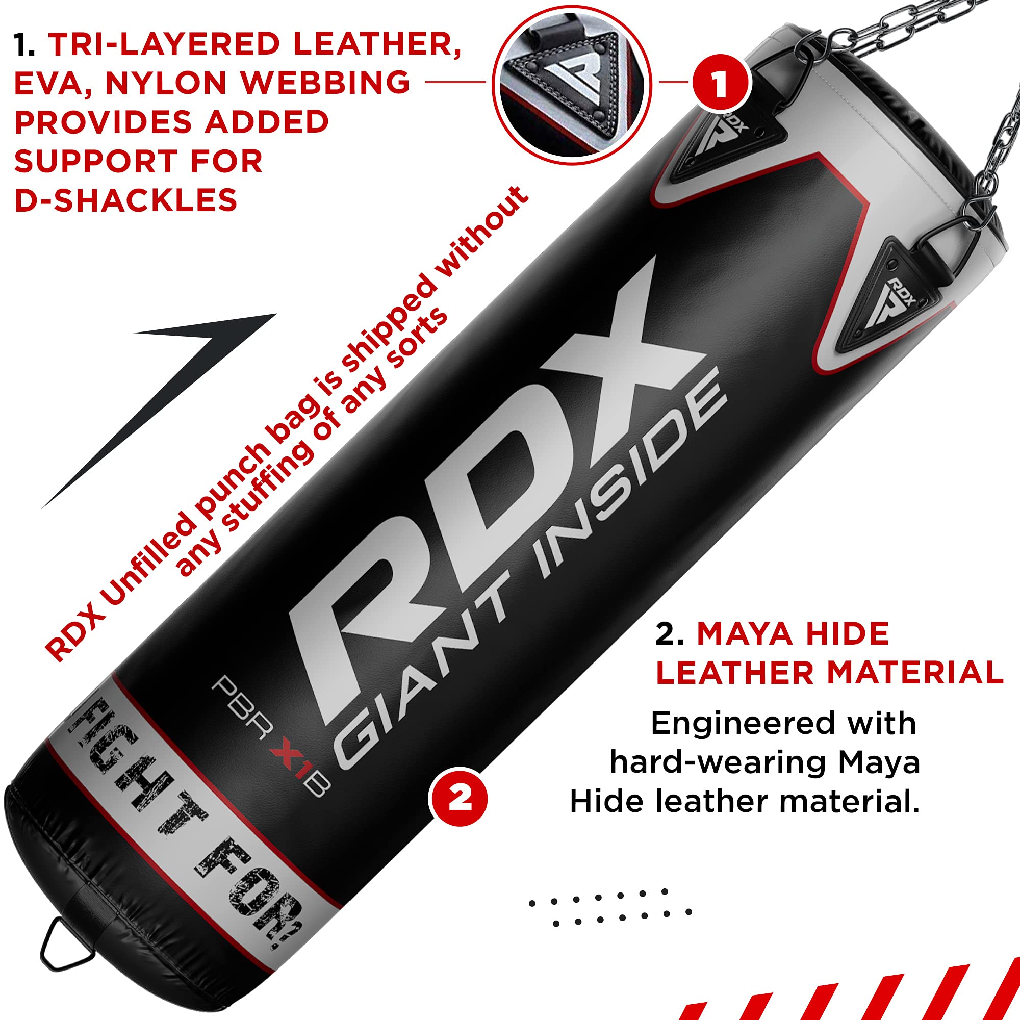 RDX Punching Bag UNFILLED Set Muay Thai Training Gloves with Punch Mitts Hanging Chain, Great for MMA, Kick Boxing, Martial Arts, 4PC Available in 4FT 5FT