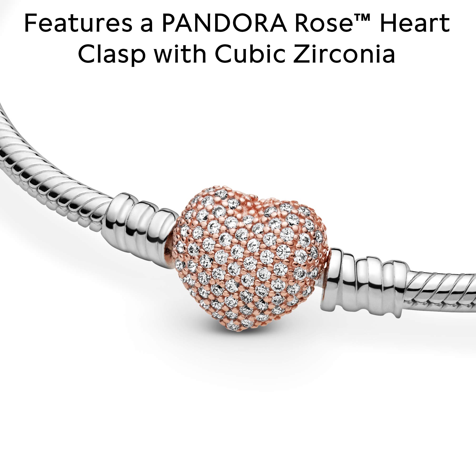 PANDORA Silver Bracelet w/Rose Pave Heart Clasp