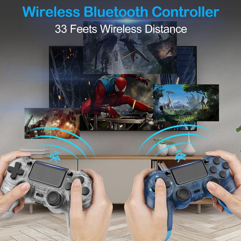 MUCUMO 2 Pack Controller for PS4 Controller,Remote Control for Playstation 4 Controller,Gaming Controller with Audio Jack/Motion Sensor/Long Battery Life for PS4/Slim/Pro,Crystal White and Blue