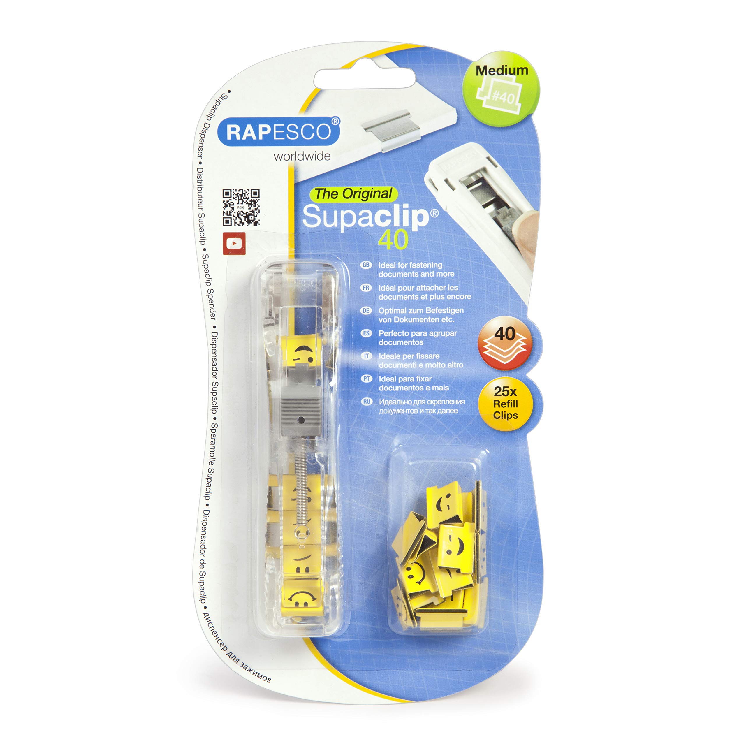 Rapesco Supaclip #40 See Through Dispenser with 25 Emoji Clips