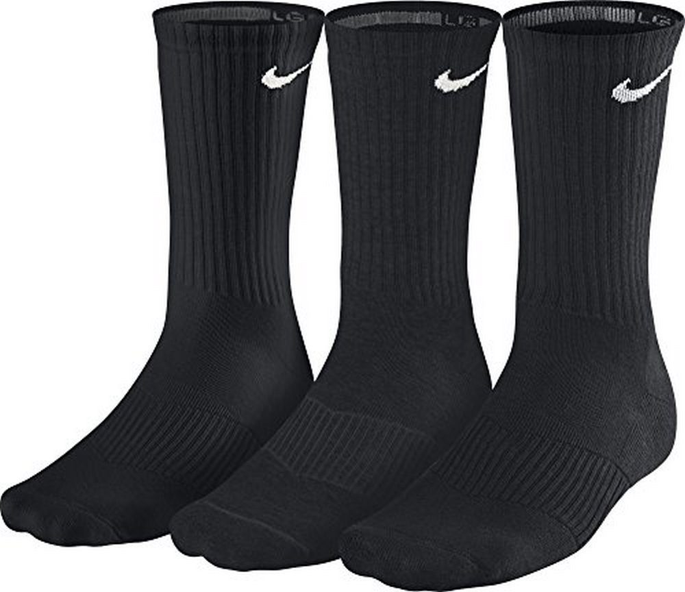 Nike Unisex Performance Cushion Crew Training Socks (3 Pair), BLACK/WHITE, L