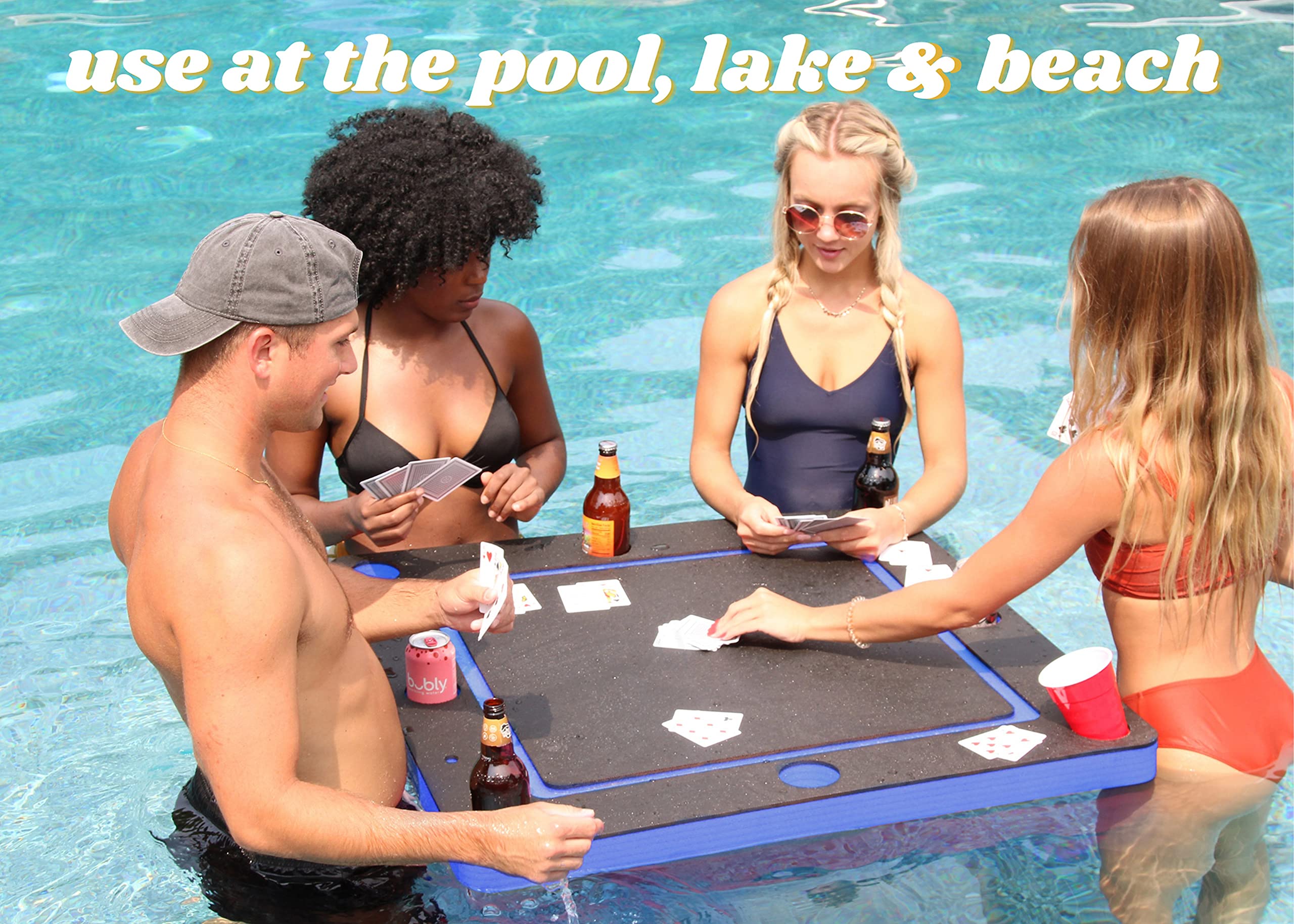 Polar Whale Floating Blue and Black Game or Card Table Tray for Pool or Beach Party Float Lounge Durable Foam Large 36 Inch Drink Holders with Waterproof Playing Cards Deck UV Resistant