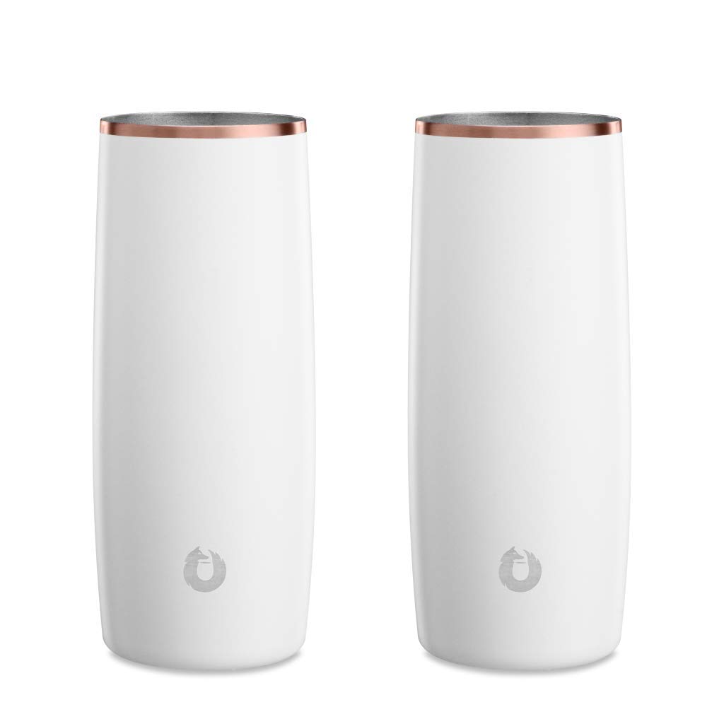 SNOWFOX Premium Vacuum Insulated Stainless Steel Cocktail Glass/Drink Tumbler -Set of 2 -Drinks Stay Icy Cold -Thermal Highball Glasses -Elegant Home Entertaining -Classic Barware -14.5 oz -White/Gold