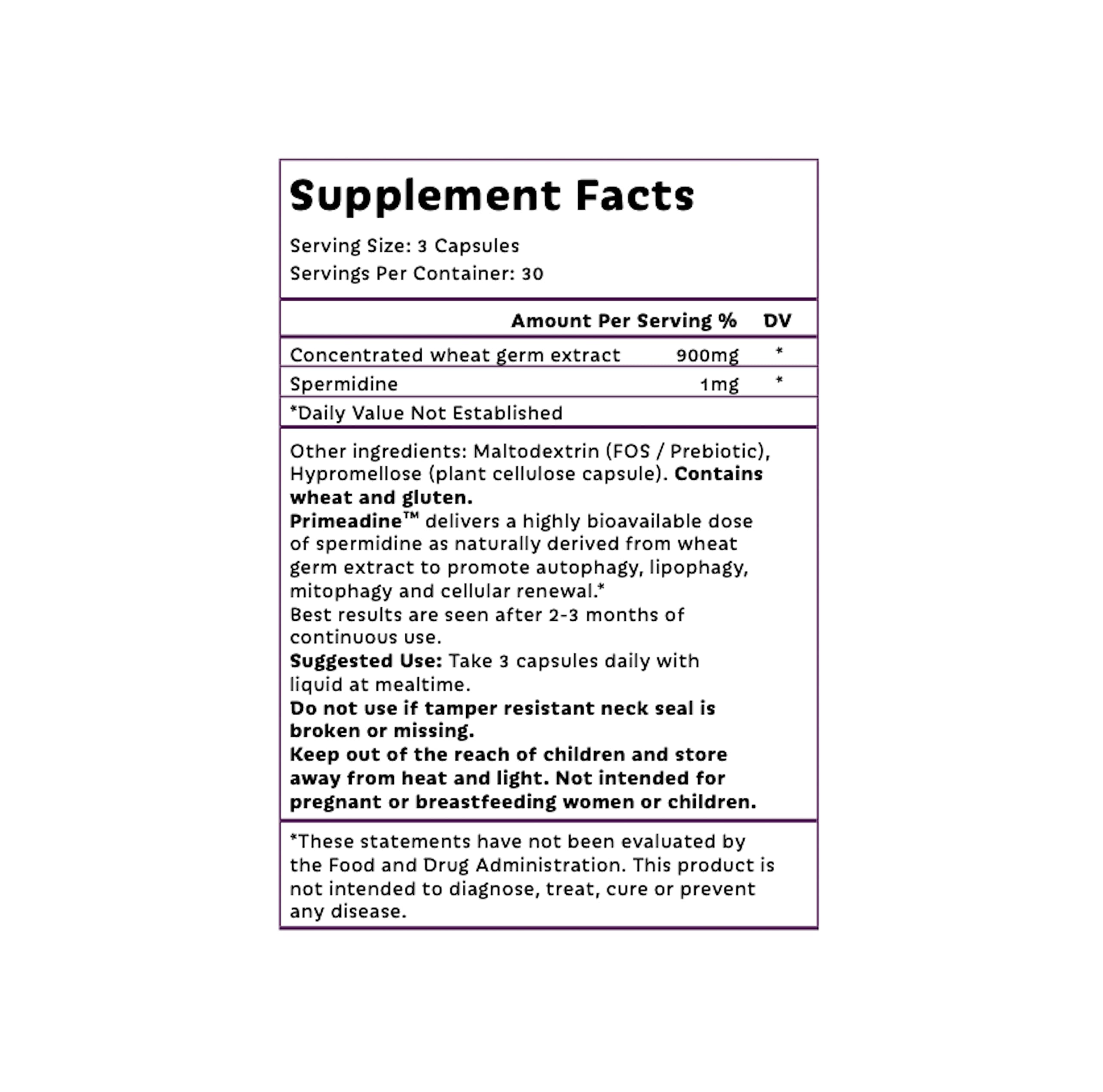 Primeadine Premium Spermidine Supplement Wheat Germ Extract, 90 Capsules, 90 Count (Pack of 1)