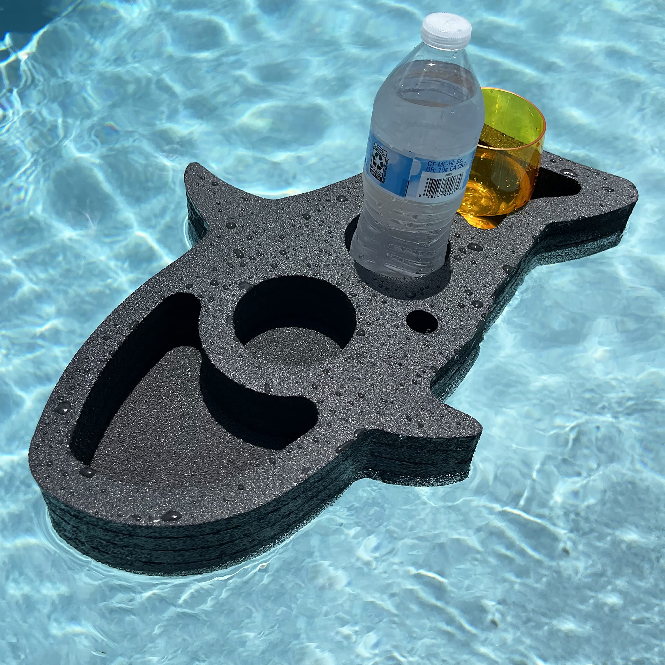 Polar Whale Floating Shark Shaped Spa Hot Tub Bar Drink and Snack Table Blue Refreshment Tray for Pool or Beach Party Float Food Lounge Durable Black Foam