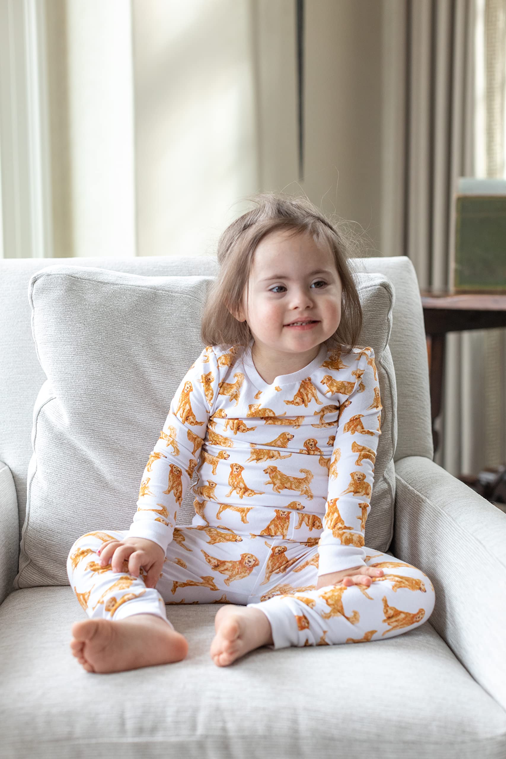 Mud Pie Unisex Kid's Children's Dog Breed Toddler Pajamas, White-Golden Retriever, 5T