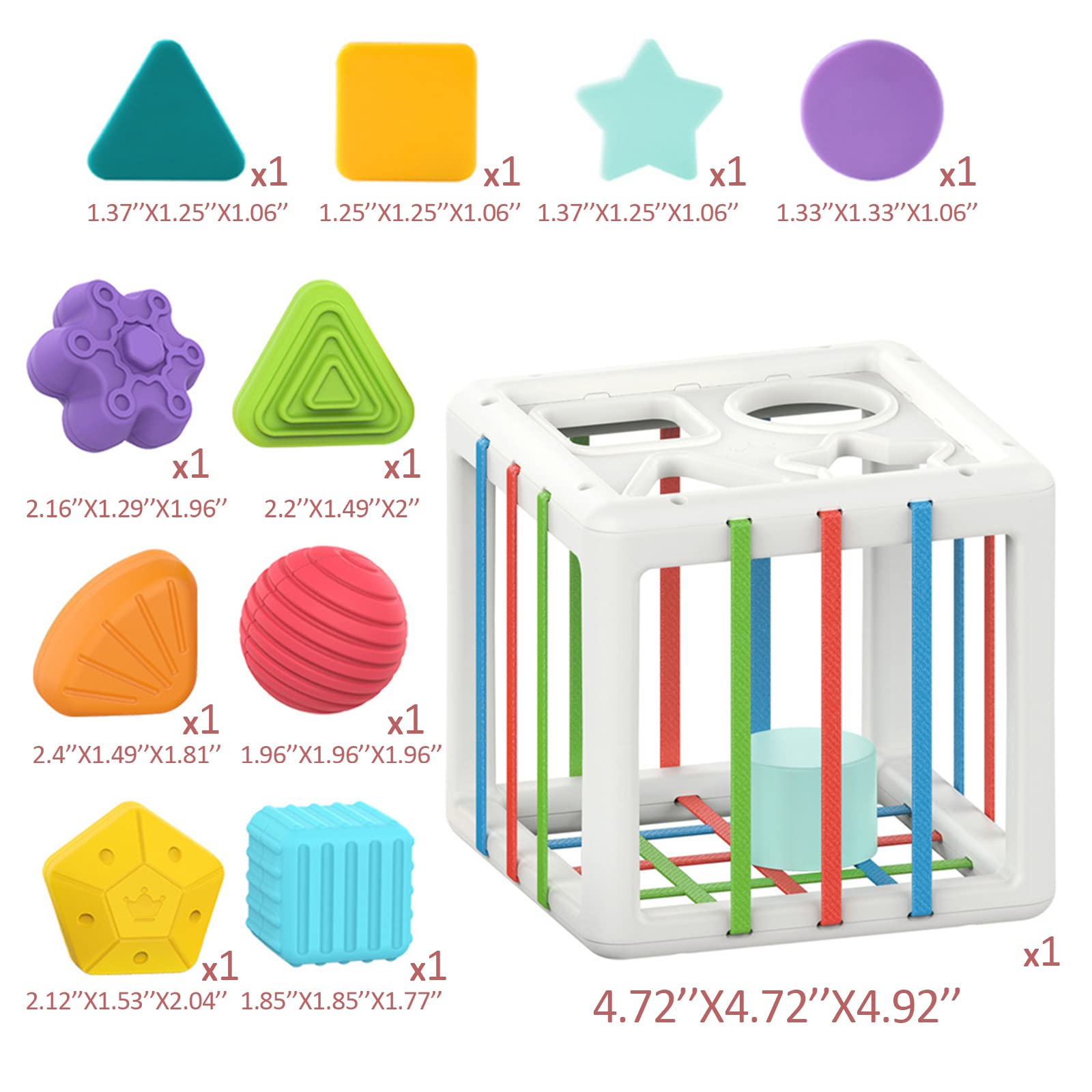 wonuu Baby Shape Sorting Toy Shape Sorting Box Sensory Sorting Bin with Elastic Bands Fine Motor Skill Early Learning Preschool Educational Gift