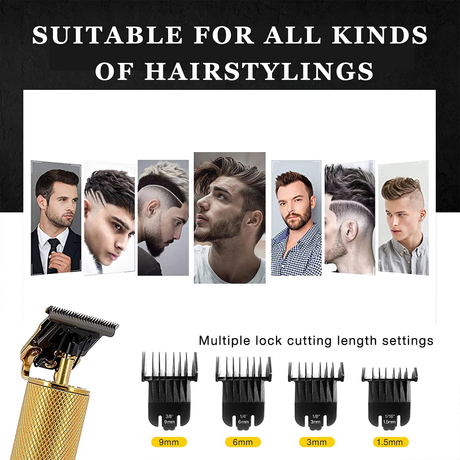 Professional Electric Hair Clippers,Cordless USB Rechargeable T-Blade Hair Beard Trimmer for Men with 4 Guide Combs Haircut Machine