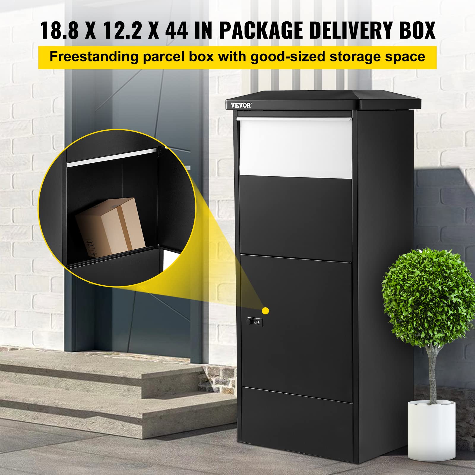 VEVOR Package Delivery Box, 18.9'' x 12'' x 44'', Galvanized Steel Parcel Mail Drop Box w/Code Lock & Mounting Hardware, for Outdoor Porch, Curbside, Large
