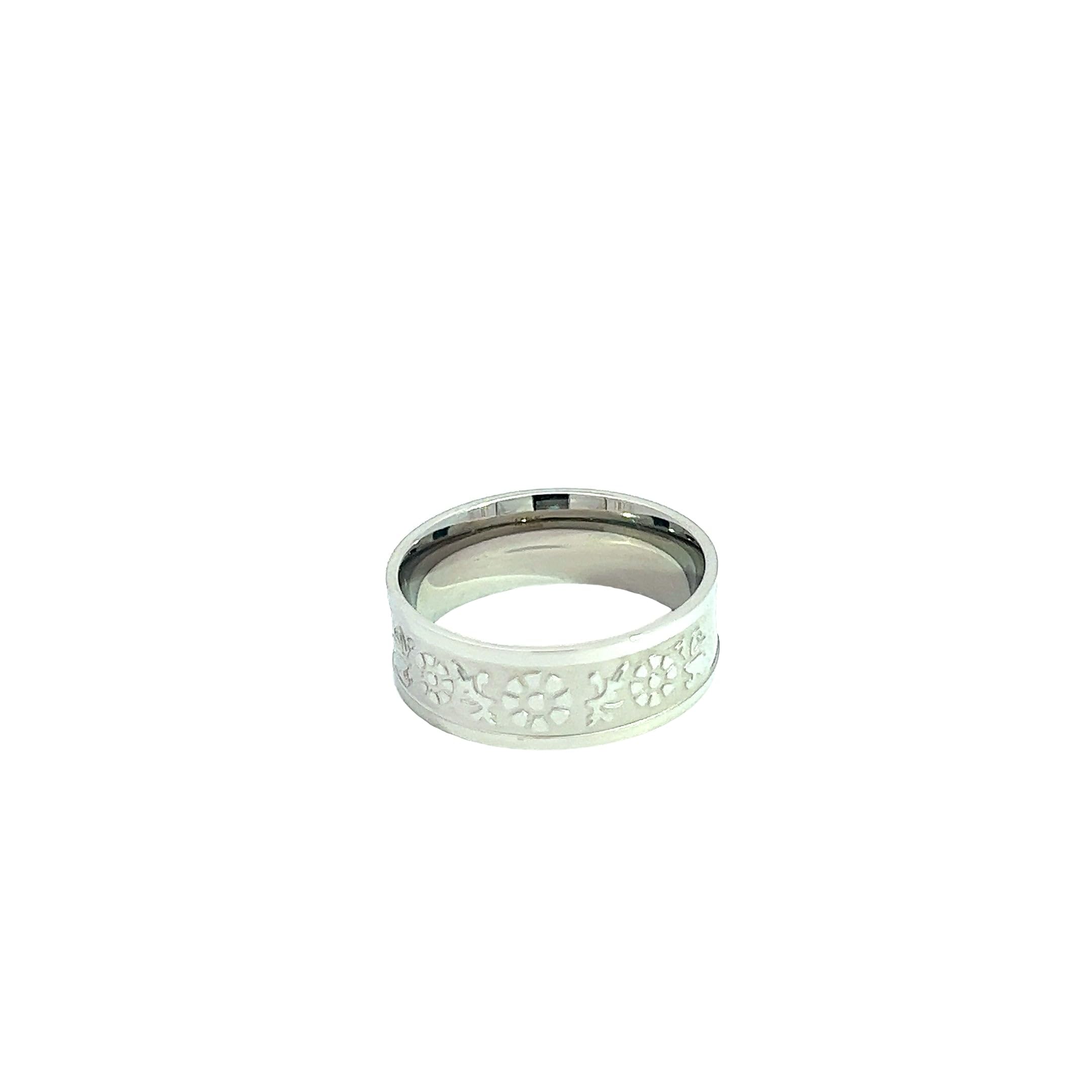 One Moment In Time J125 Size 5 Daisy Flower Scroll Stainless Steel Ring Mormon LDS CTR