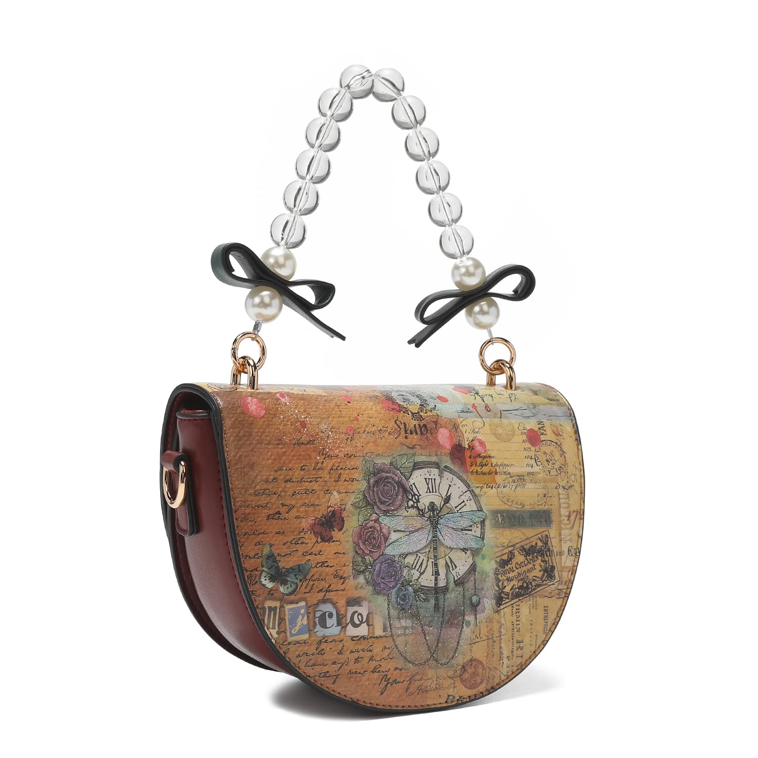 Nicole Lee Shoulder Bag with Pearls Bows, Small Flap Handbag with Removable Crossbody Strap (Success in New York)