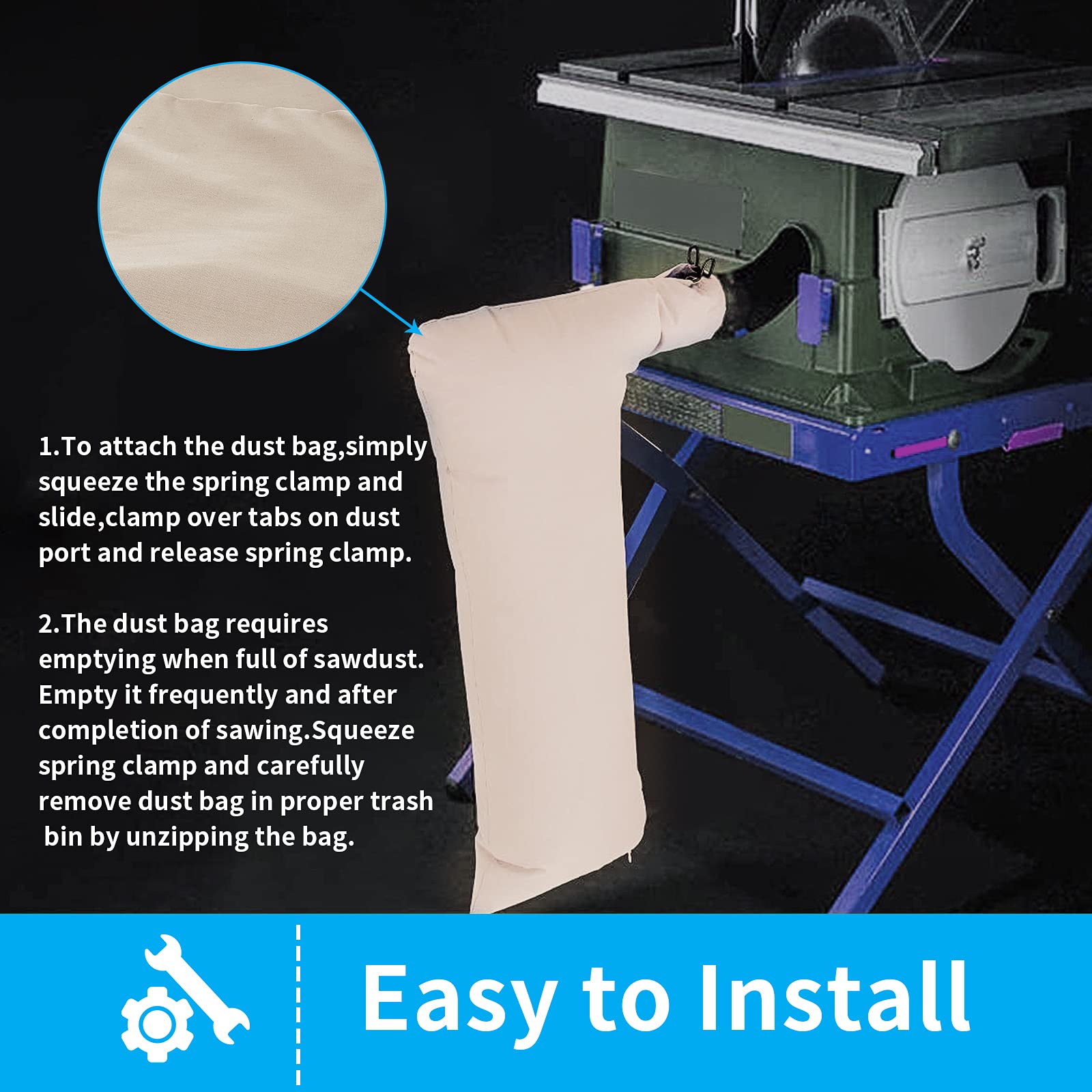 Table Saw Dust Collector Bag Replacement for Bosch/Dewalt/Ryobi/Craftsman/RIGID/Delta/Porter Cable/Metabo/Kobalt/Skilsaw 10" Tablesaws with 2.5" Dust Port | 1 Pack
