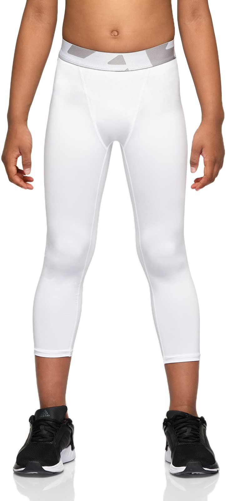 TSLA Boys Youth UPF 50+ Compression Pants Baselayer, Cool Dry Running Tights, 4-Way Stretch Workout Leggings, Capri 2Pack White/Blue, 12