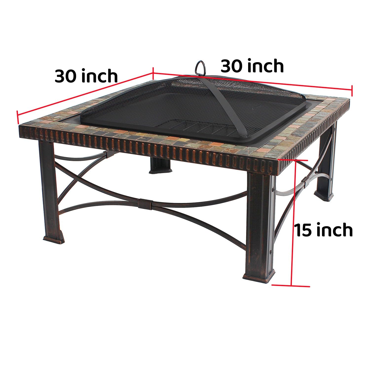 OutVue 30 inch Fire Pits Table for Outside with Real Slate, Wood Burning Outdoor Fire Pit with Waterproof Cover & Fire Poker& Log Grate& Spark Screen, Square Fireplaces for Camping,Patio,Bonfire