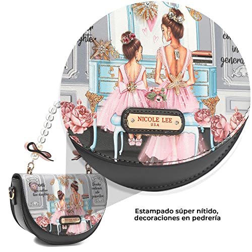Nicole Lee Shoulder Bag with Pearls Bows, Small Flap Handbag with Removable Crossbody Strap (Double Queens)