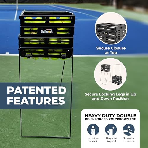 Tourna Ballport Deluxe Tennis Ball Hopper with Wheels - Black