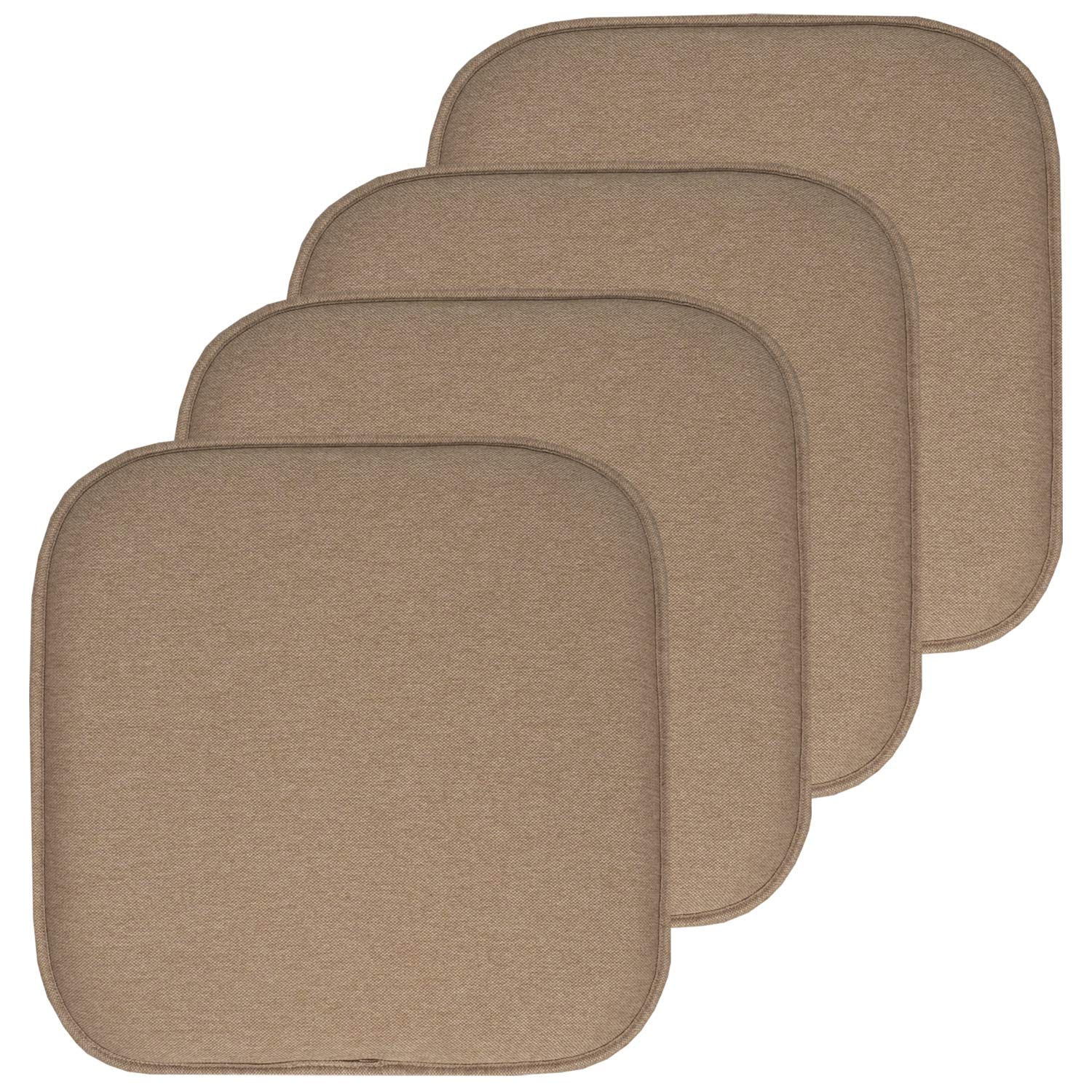Sweet Home Collection Chair Cushion Memory Foam Pads Honeycomb Pattern Slip Non Skid Rubber Back Rounded Square 16" x 16" Seat Cover, 4 Pack, Charlotte Taupe