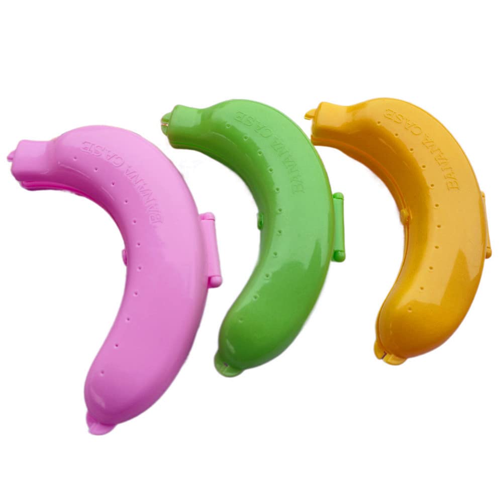 Travel Cute Banana Protector Storage Box Container, 3 Pack Outdoor Lunch Fruit Banana Protector Box Holder Banana Saver Case (Yellow, Green, Pink)