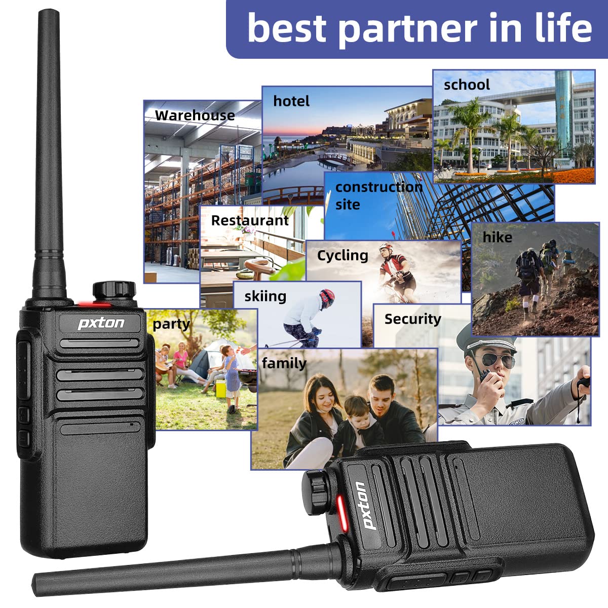 pxton Waterproof walkie talkies Long Range for Adults with Headphones and Charger Dock,GMRS Handheld Two Way radios Rechargeable NOAA walkie Talkie (4 Pack)