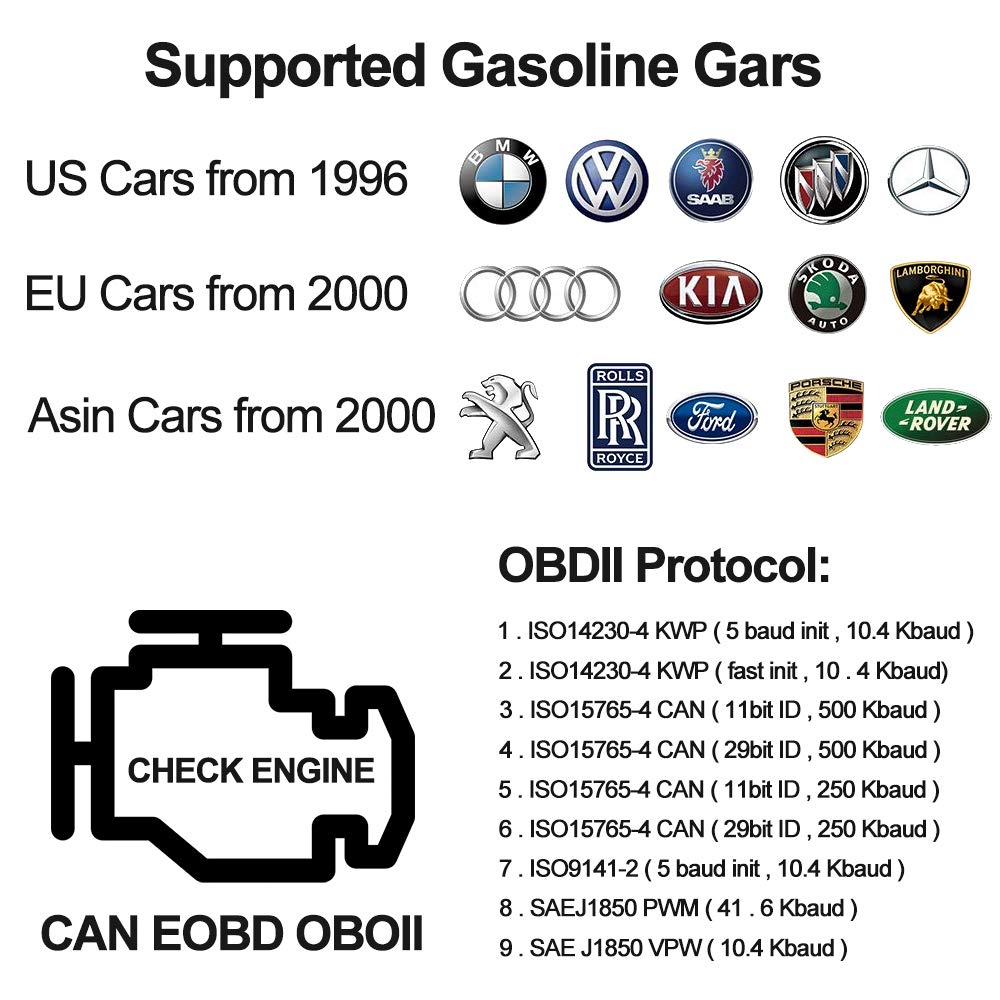 OBDKCAN Car Code Reader JD101 OBD2 Scanner, Automotive Fault Auto Code Reader Scanner CAN Diagnostic Scan Tool with Battery Condition Test Check Engine Light