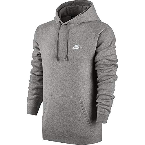 Nike Men's Sportswear Club Pullover Hoodie, Light Grey Heather/White, Medium
