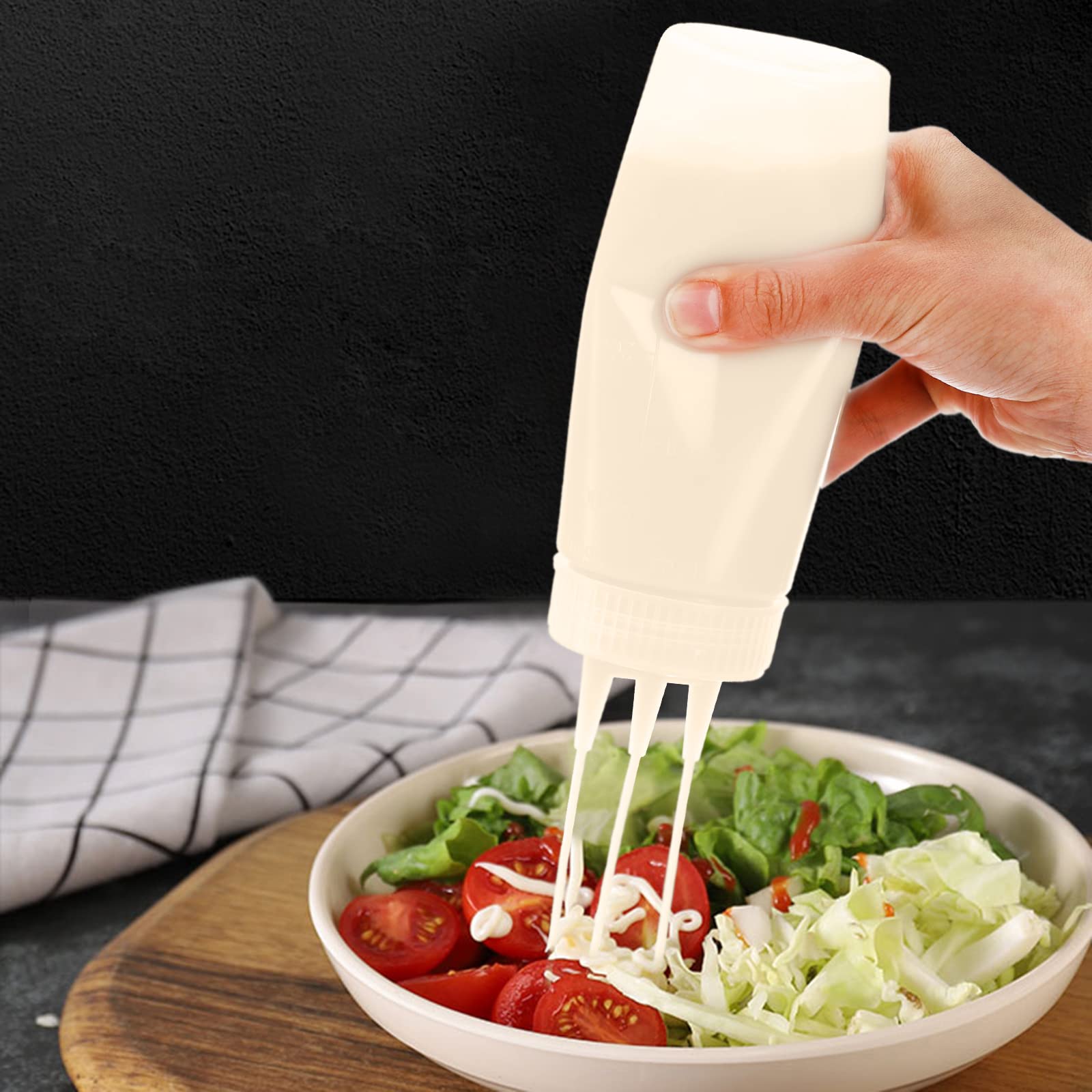 SOUJOY 16 Pack Condiment Squeeze Bottle, 16 Oz 3-Hole Kitchen Ketchup Squirt Bottle with Nozzle Tip and Label, Plastic Dispenser Container for Sauces, Paint, Oil, Salad Dressings, Arts and Crafts