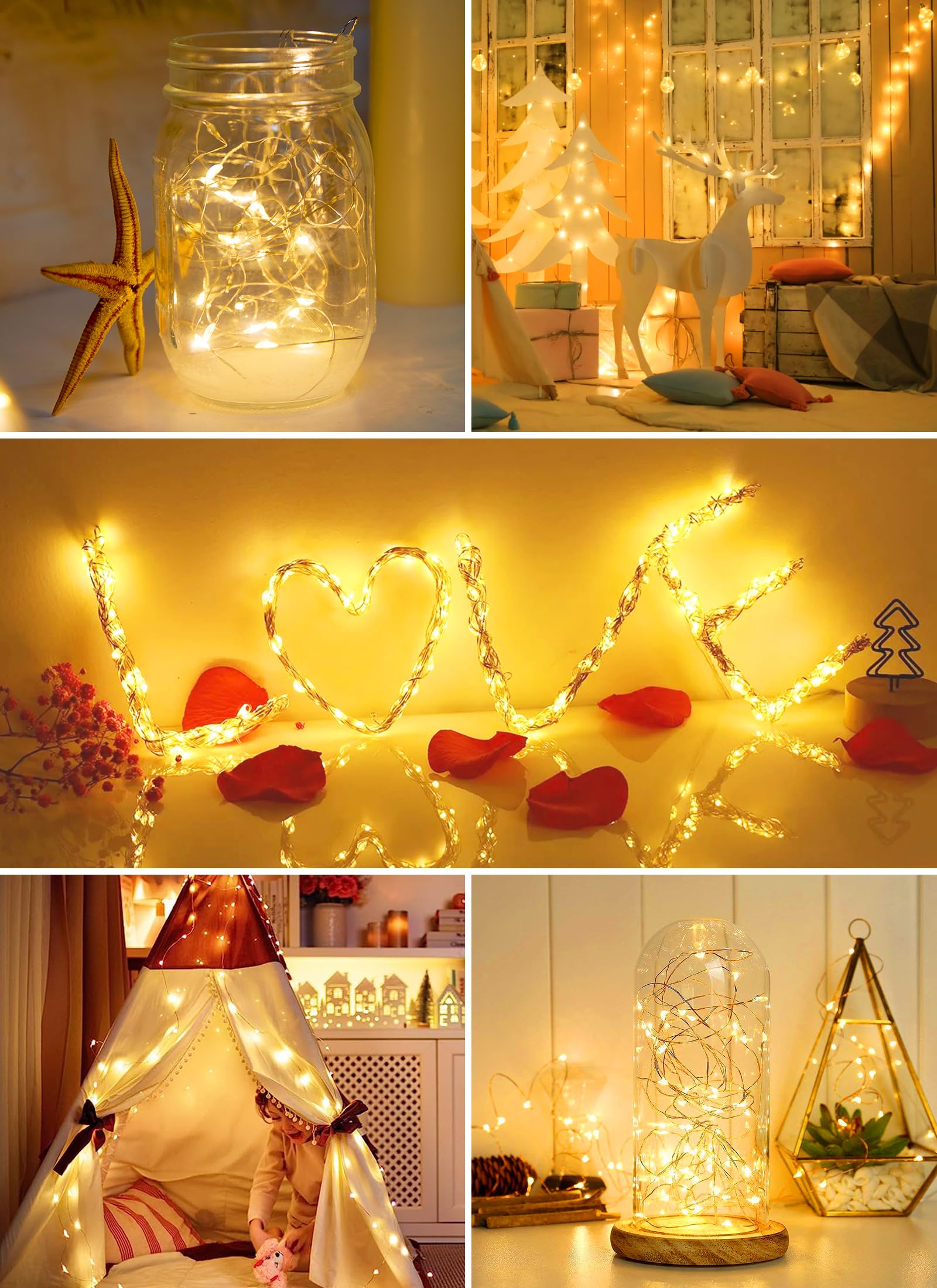 Minetom 12 Pack Fairy Lights Battery Operated -7ft 20 LED Silver Wire String Lights Waterproof Mini Firefly Lights for Bedroom, Wedding, Mason Jars, DIY, Crafts, Christmas Garlands, Party Decor