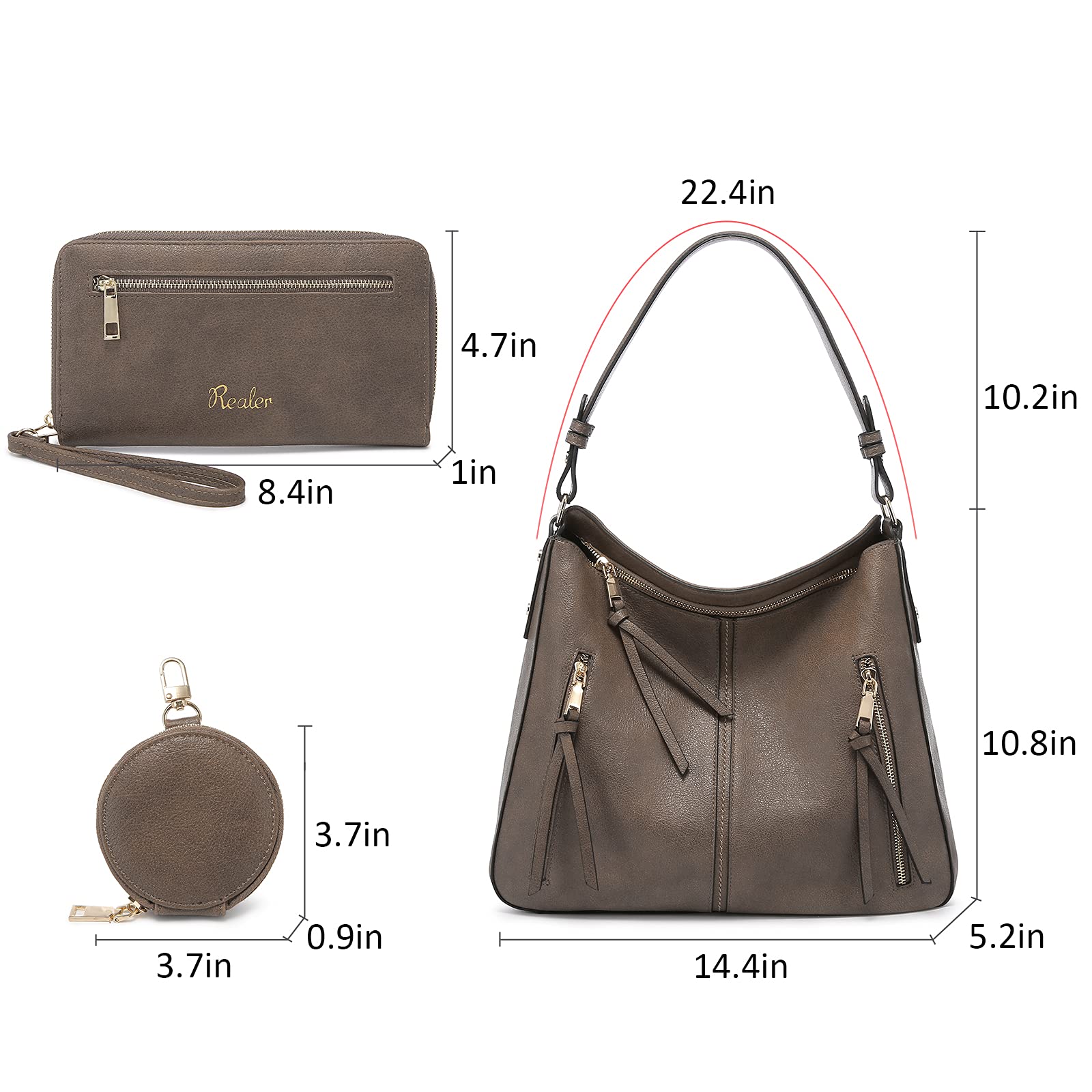 Realer Hobo Handbags Purses and Wallet Set for Women Shoulder Tote Bag with Adjustable Shoulder Strap Faux Leather