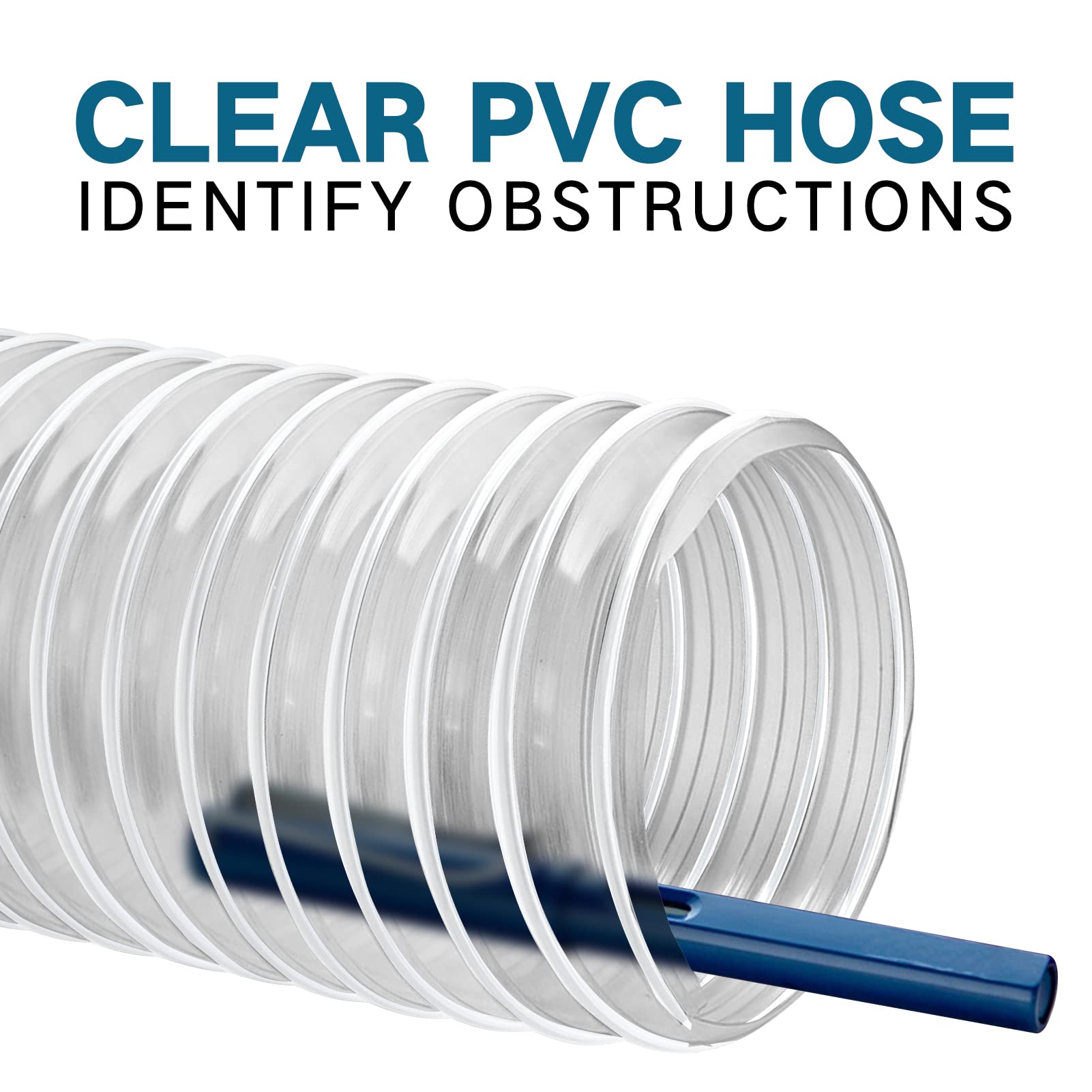 PVC Dust Collection Hose 2 1/2" x 20', Flexible Heavy PVC Fume Collection Hose with Carbon Steel Wire Coil, Puncture Resistant Clear PVC Dust Collection Hose for dust collection systems