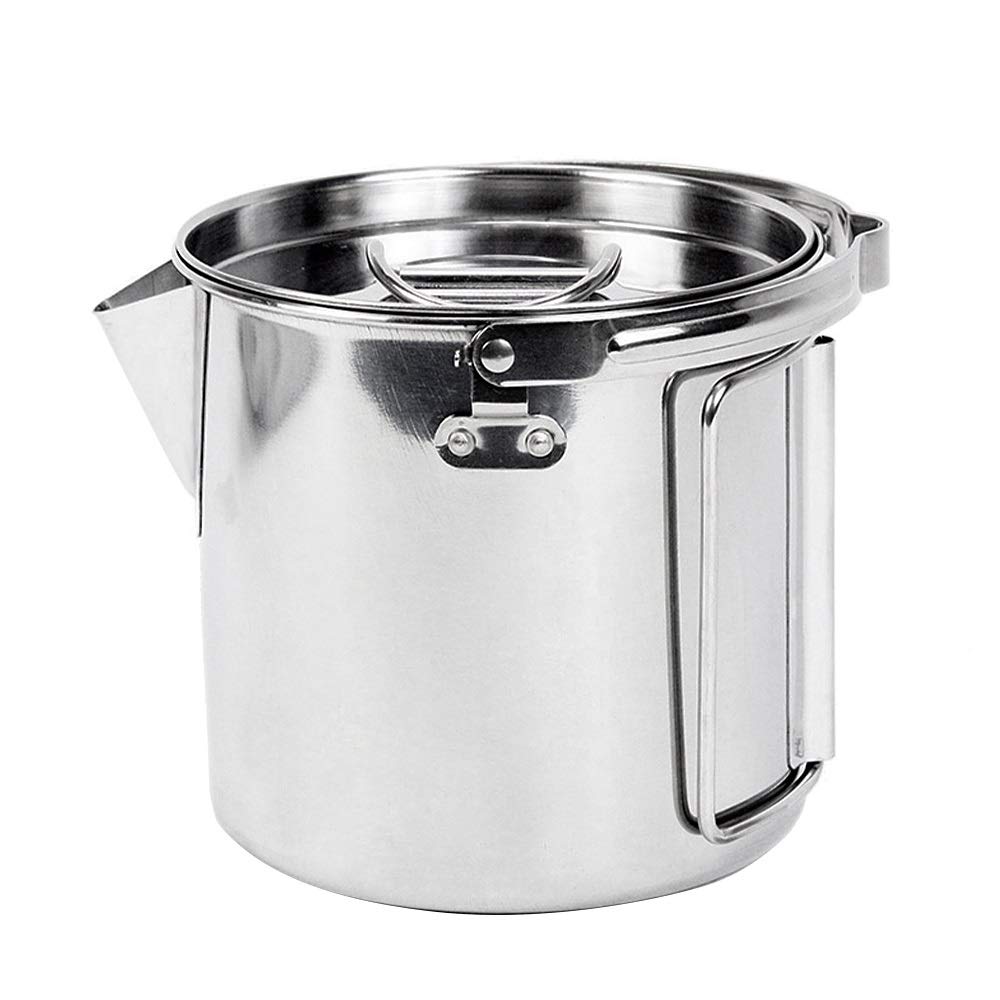 YFDM Outdoor Camping Tableware 1.2L Stainless Steel Hanging Pot Camping Cup Camping Cookware Soup Coffee Pot Portable