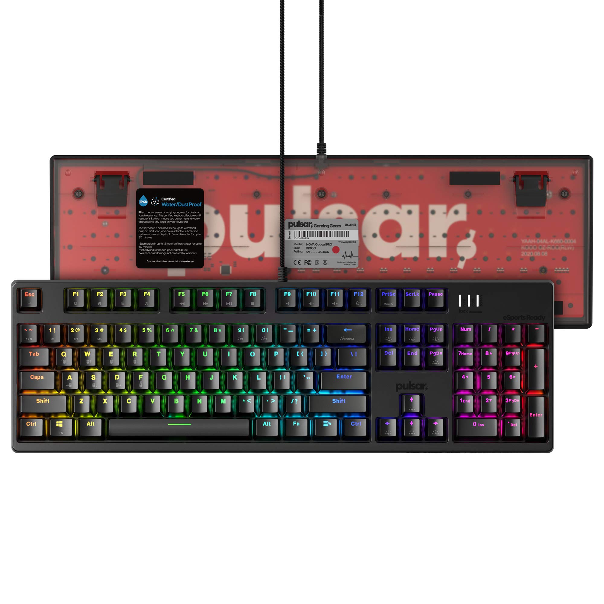 Pulsar Gaming Gears - PK101 Nova Optical PRO eSports Level Hot Swappable Super Fast Optical Mechanical Gaming Keyboard - 0.1ms Lag Free Waterproof RGB Backlit USB 104 Keys (Blue Clicky Optical Switch)