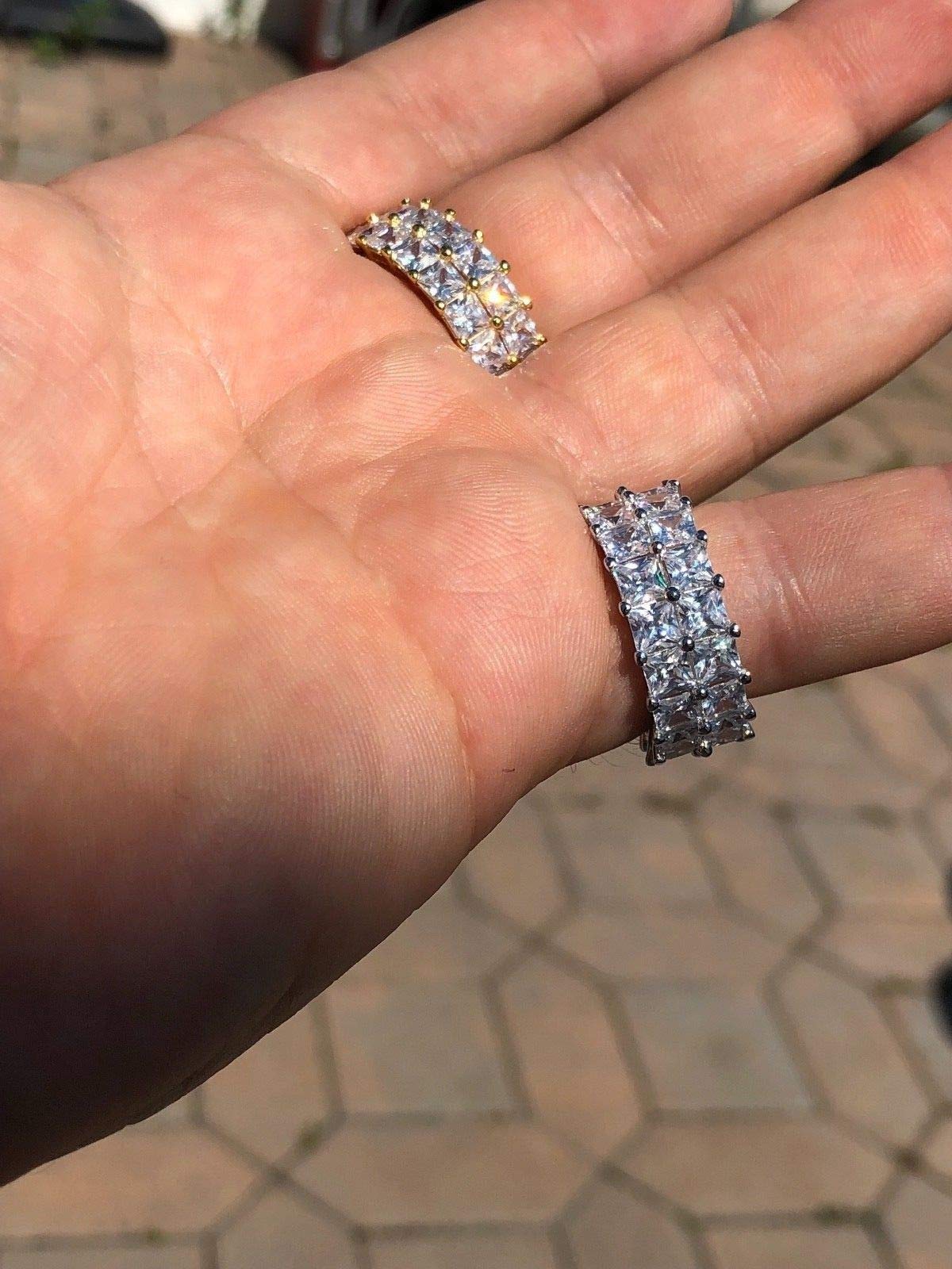 Real Solid 925 Silver His Or Hers Tennis Ring - Wedding Band Or Hip Hop Pinky Ring Looks - Iced Out Baguette Princess Cut CZ Eternity (sterling-silver, 11)