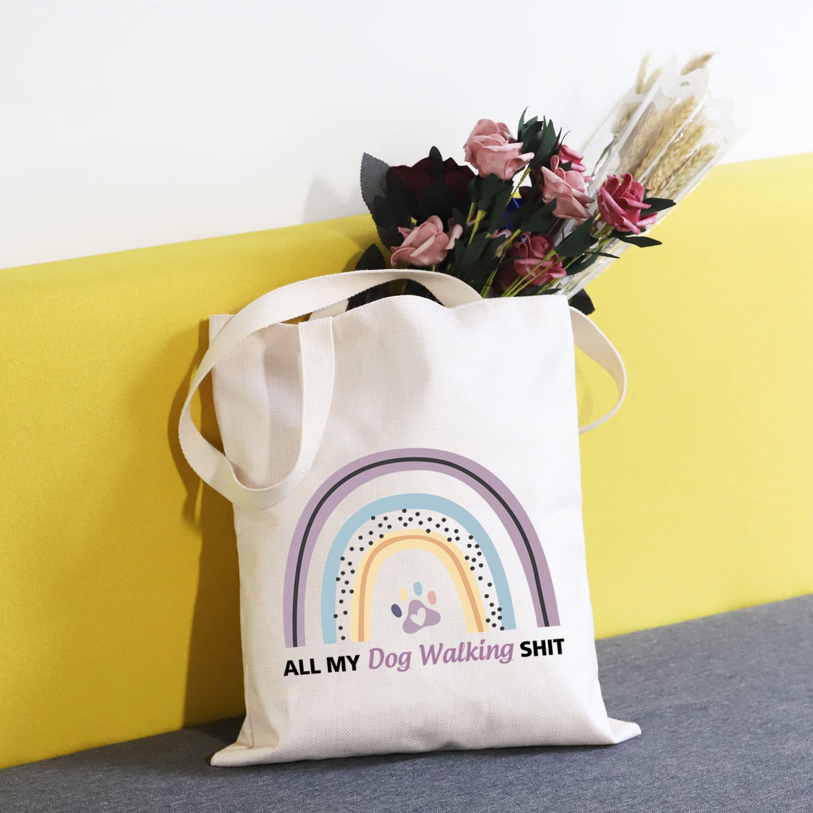 TSOTMO Dog Walker Gift All My Dog Walking Shit Boho Rainbow Design Dog Walking Accessories Tote Bag (DogWalking shit tote)