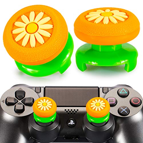 Playrealm FPS Thumbstick Extender & 3D Texture Rubber Silicone Grip Cover 2 Sets for PS5 Dualsenese & PS4 Controller (Daisy Orange)