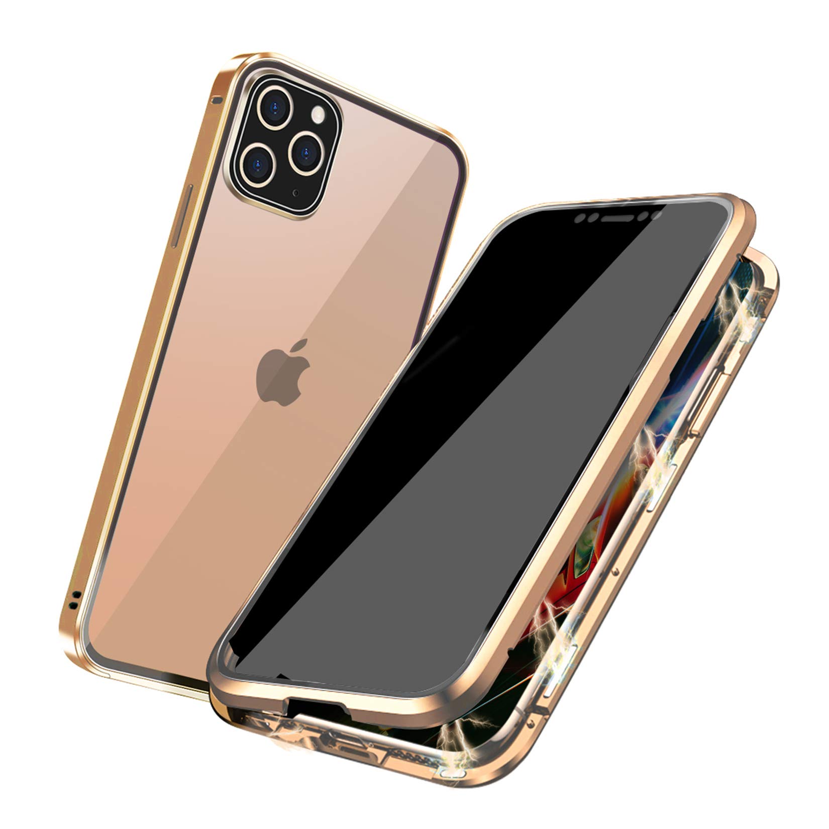 Privacy Magnetic Case Compatible with iPhone 12 Pro Max, [Safety Lock] Anti-peep Adsorption Case, Front & Back Tempered Glass Full Screen Coverage, Thin 360 Full Protective Phone Case for 12 Pro Max